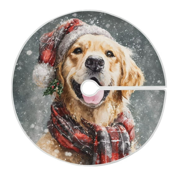 Cute Dog Christmas with Plaid Scarf Christmas Tree Skirt Opening Design ...