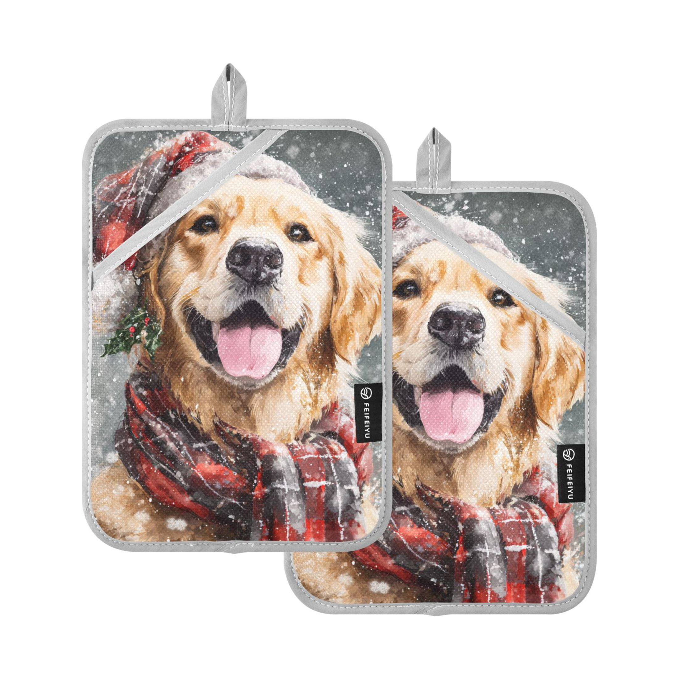 Cute Dog Christmas with Plaid Scarf Pot Holder Heat Resistant Mat Oven ...