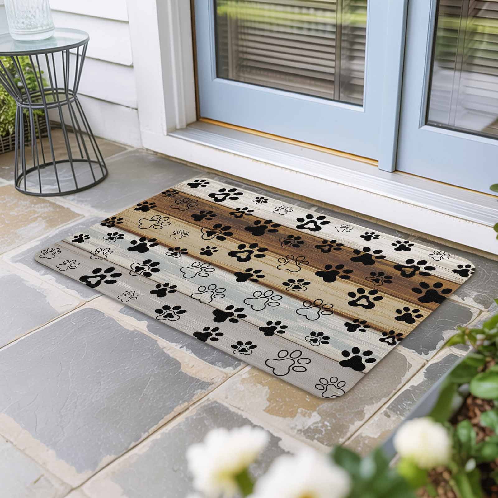 Cute Dog Claws Door Mat Indoor Outdoor,Farmhouse Brown Grey Wooden ...