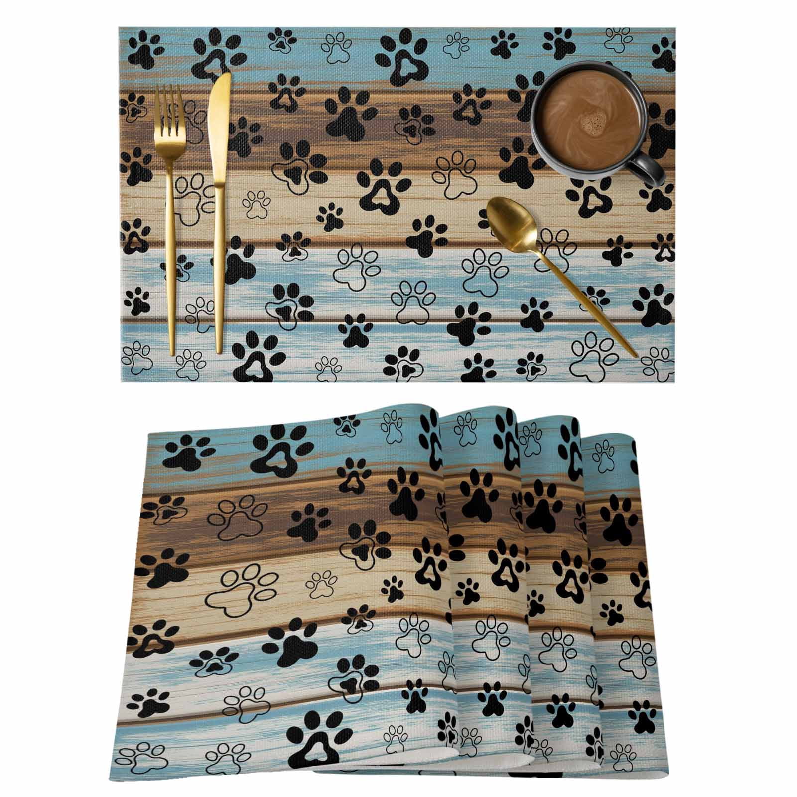 Cute Dog Claws Placemats Set of 6, Farmhouse Blue Wooden Puppy ...