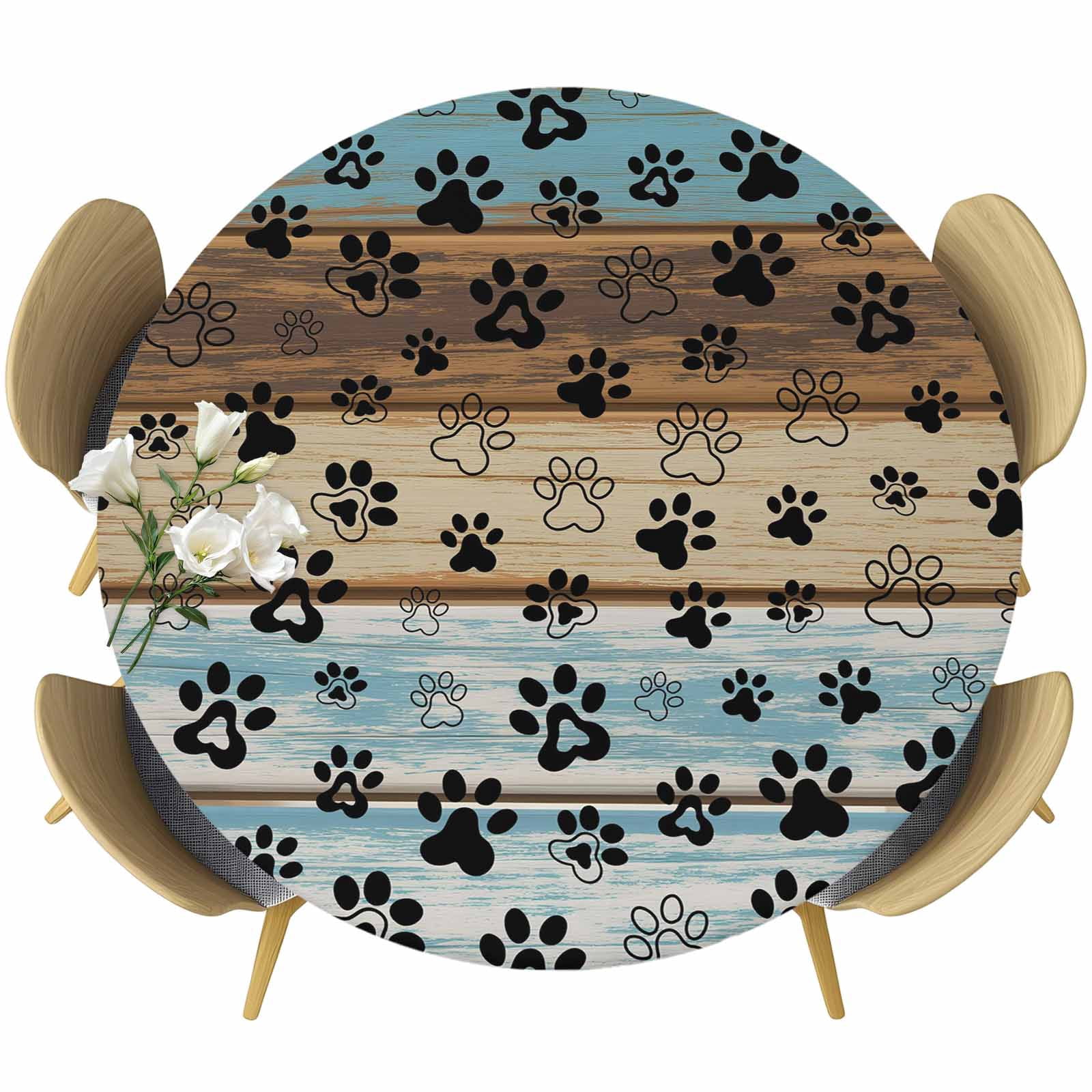 Cute Dog Claws Round Tablecloth, Fitted Table Cover with Elastic for 45 ...
