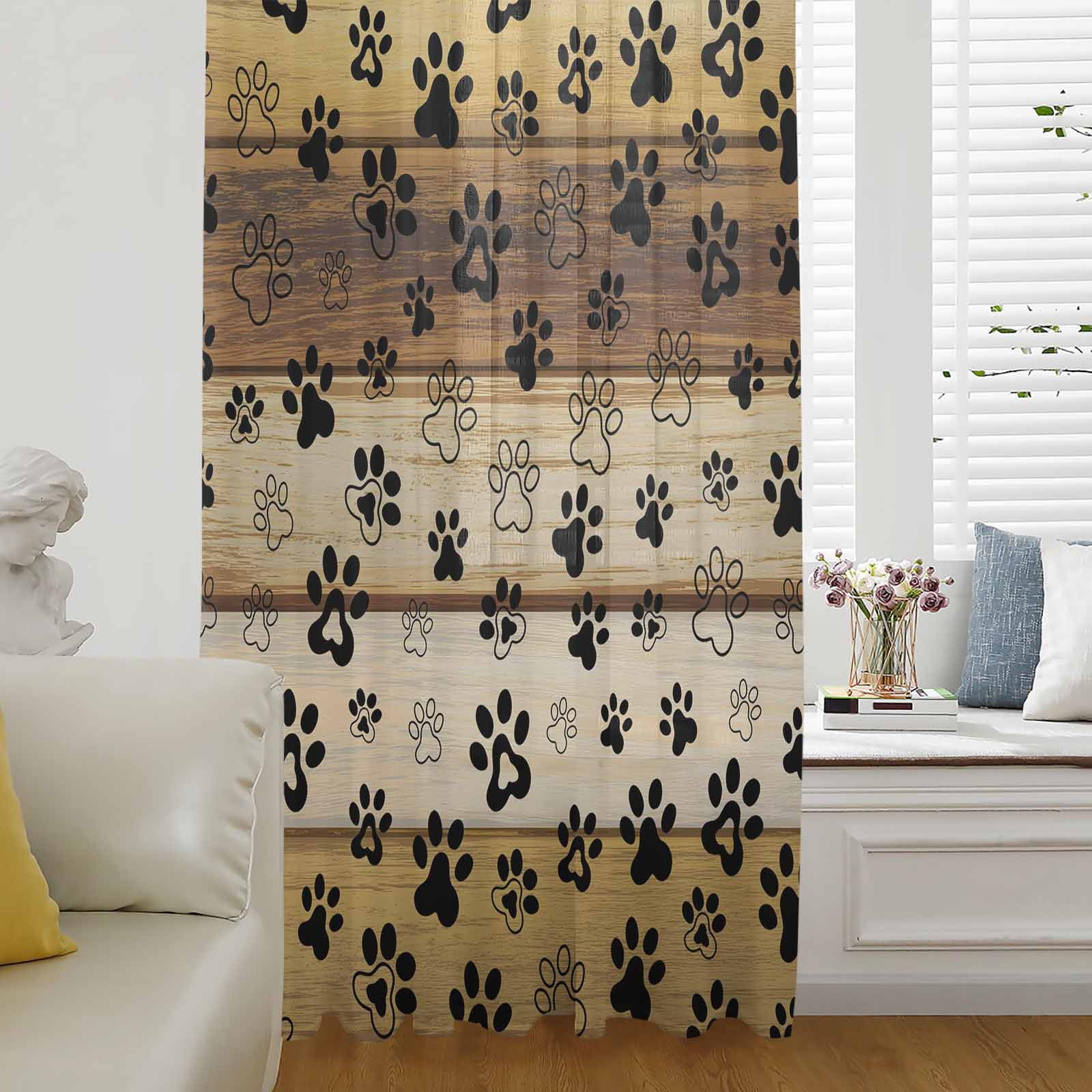 Cute Dog Claws Semi Sheer Curtains Drapes for Living Room,Bedroom ...