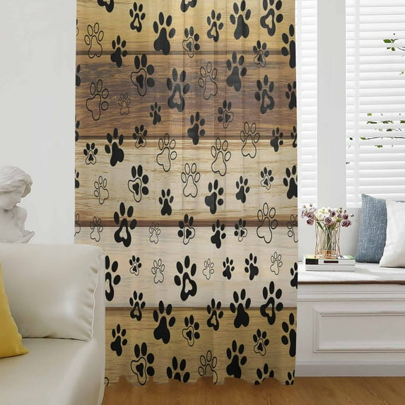 Cute Dog Claws Semi Sheer Curtains Drapes for Living Room,Bedroom ...