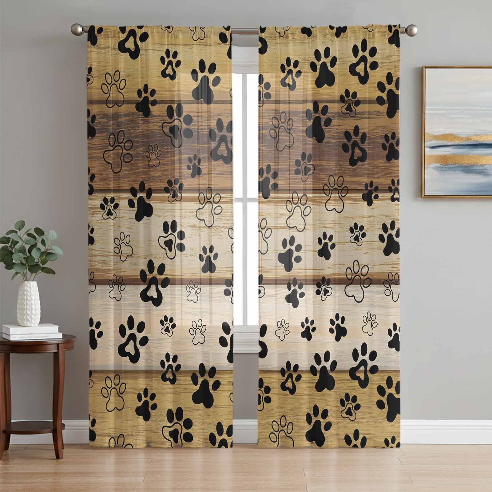 Cute Dog Claws Sheer Curtains 84 Inch Length 2 Panels for Living Room ...