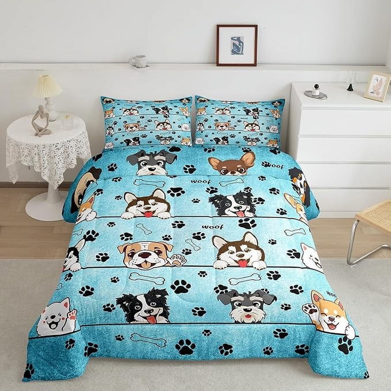 Cute Dog Comforter Set Room Decor Cartoon Puppy Pet Animals Bedding ...