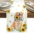 Cute Dog Cotton Linen Table Runner Yellow Sunflower Daisy Field Animal ...