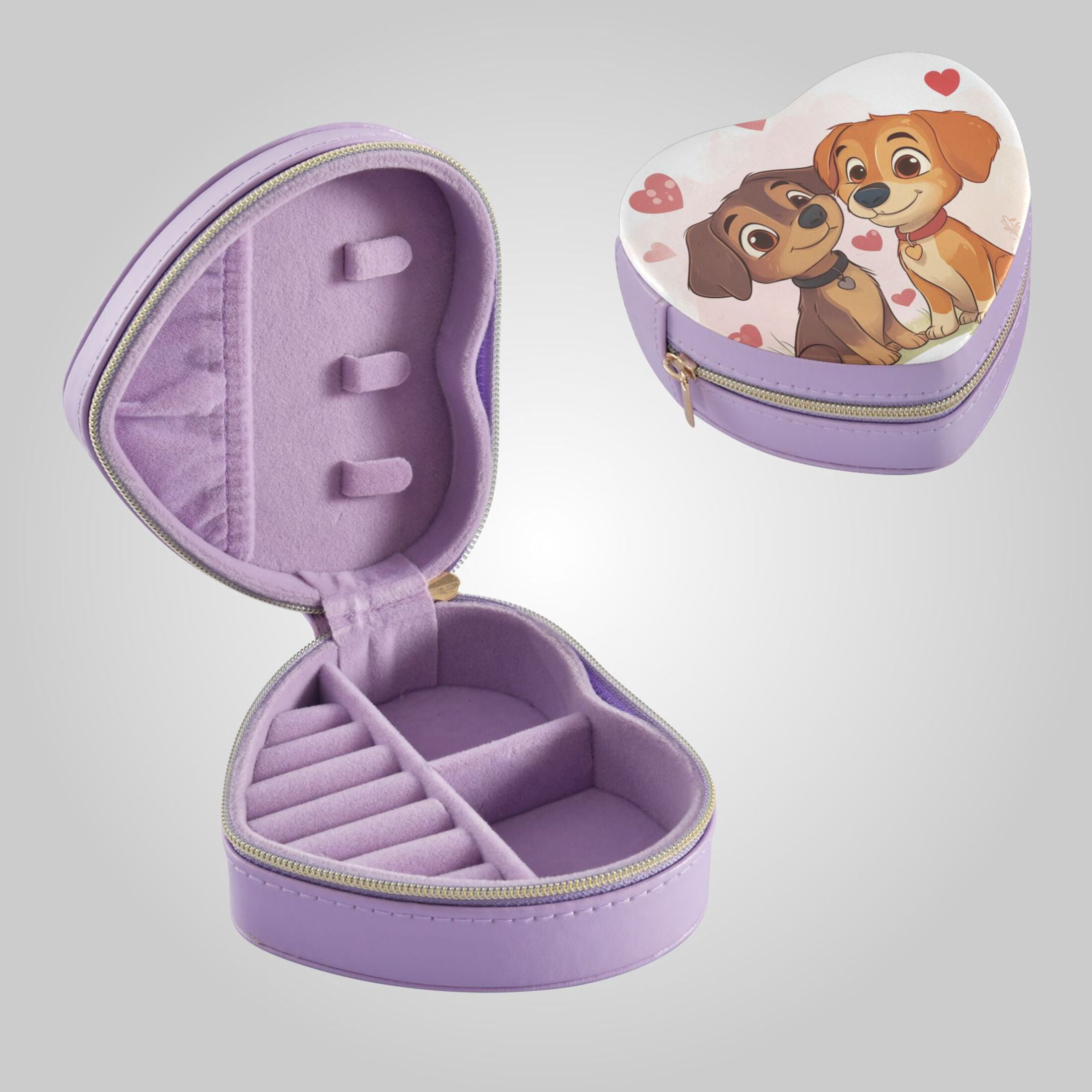 Cute Dog Couple and Heart Valentine PU Leather Heart-shaped Jewelry Box ...