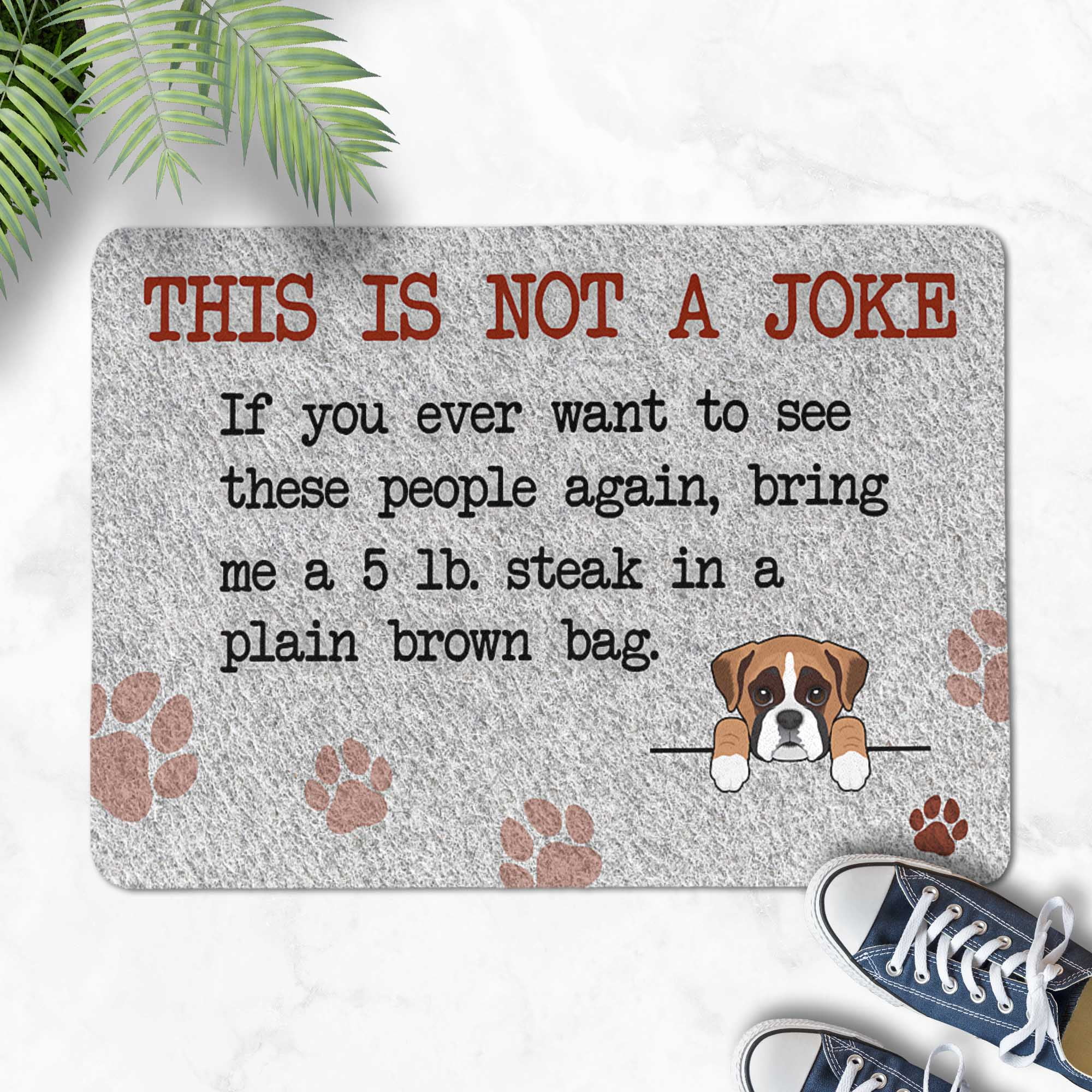 Funny Ransom Note Boxer Dog Doormat with Steak Joke, Cute Entry Rug for ...