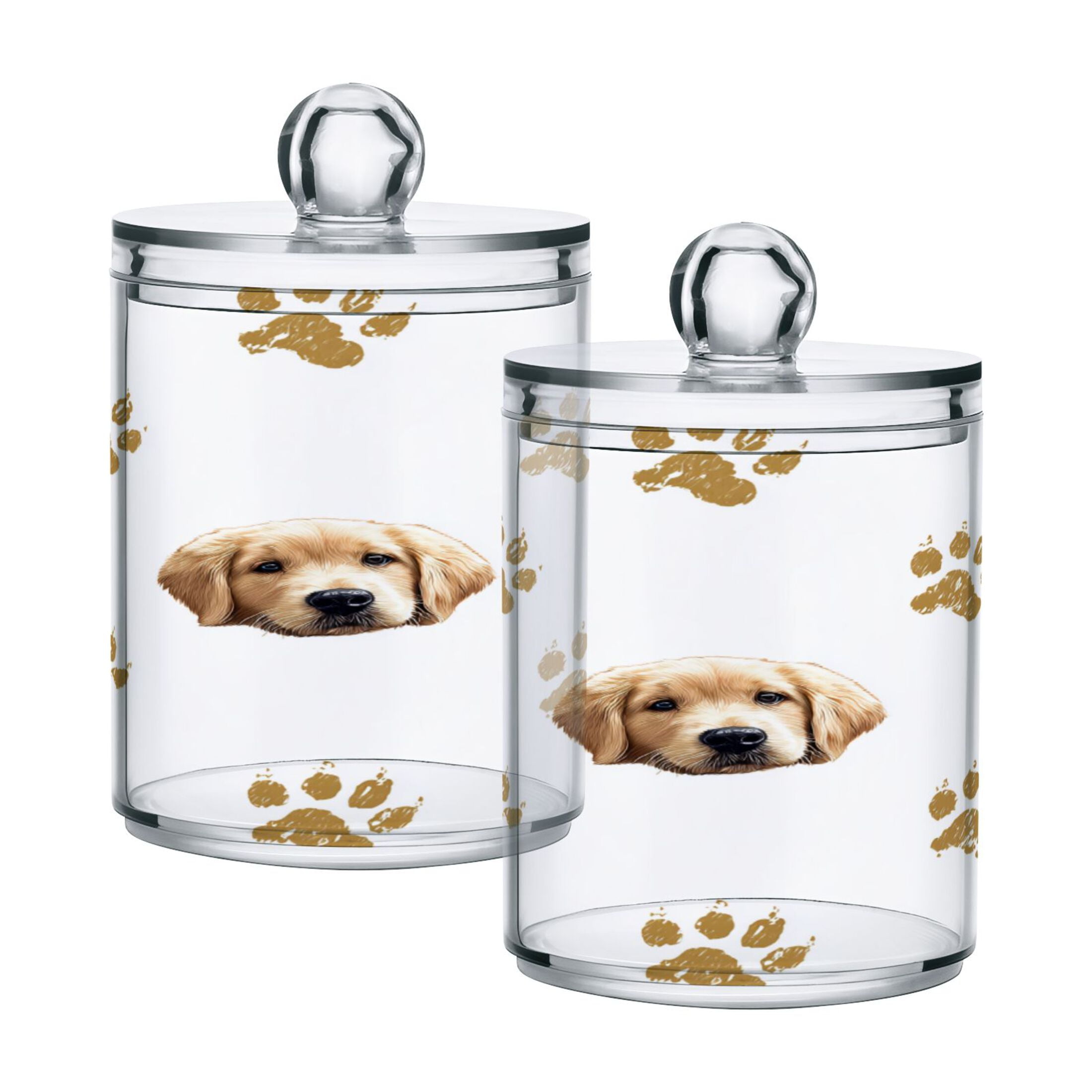 Cute Dog Faces and Paw Prints Translucent Plastic Cans Storage ...
