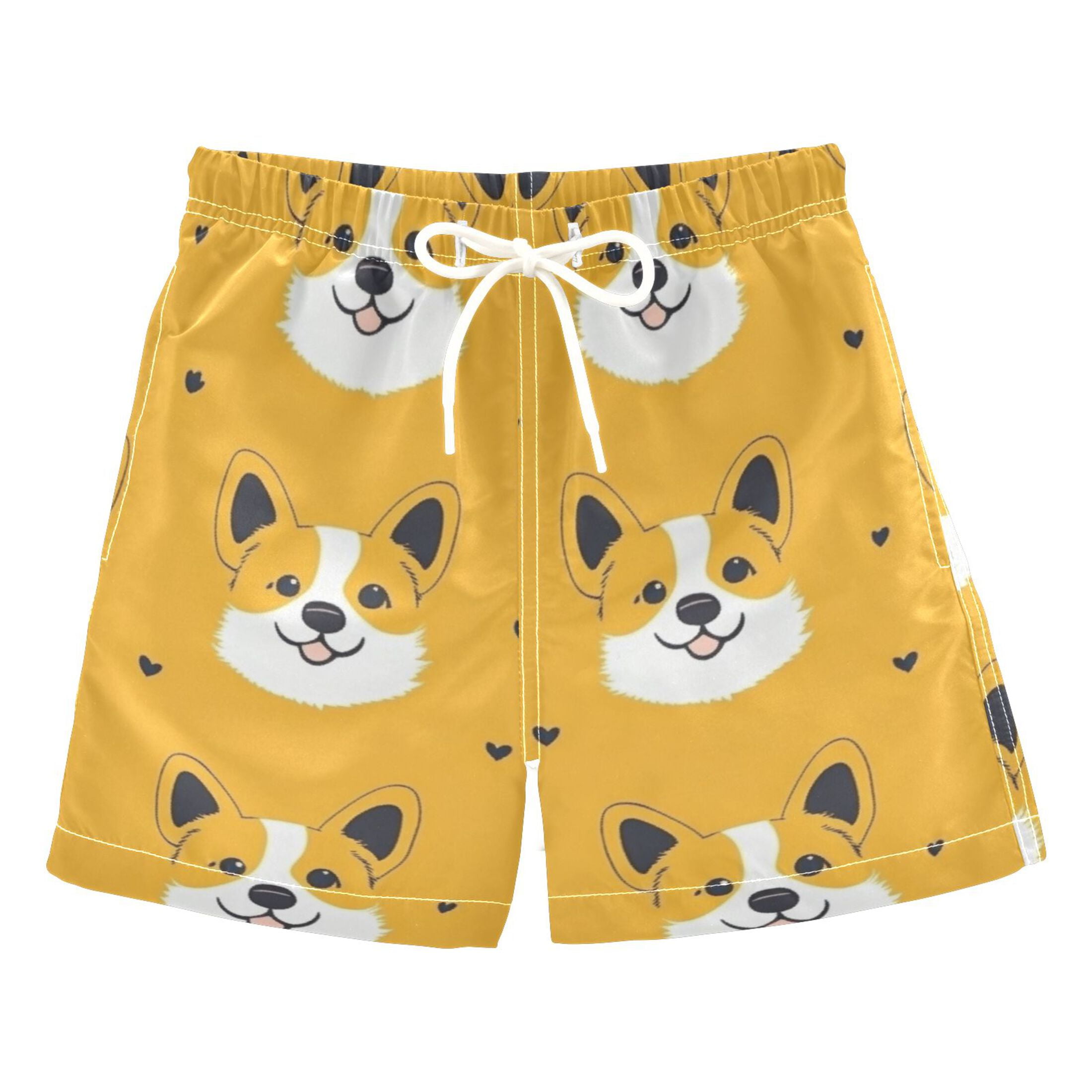 Cute Dog Faces with Hearts Boys' Swim Trunks Board Shorts Beach Pants ...