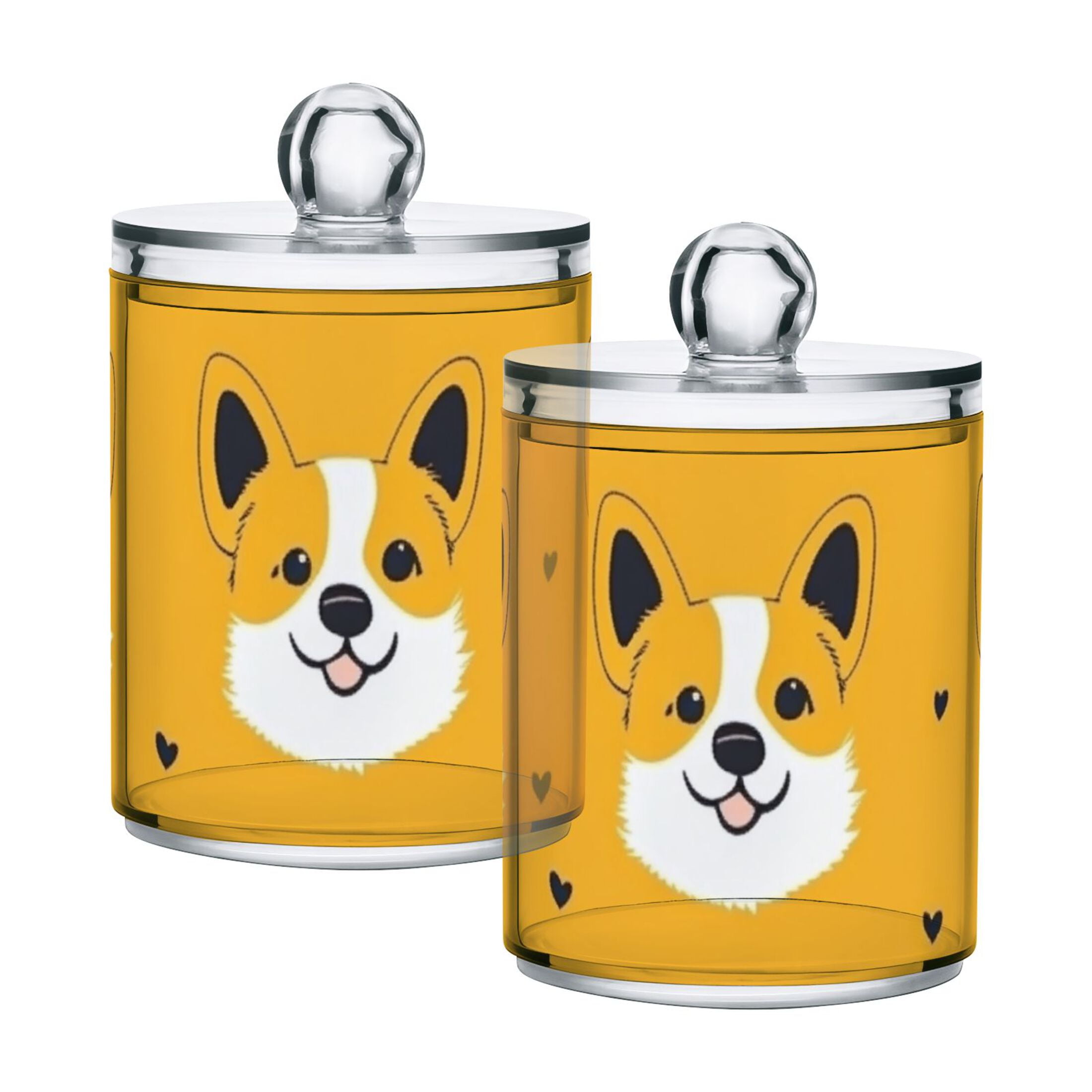 Cute Dog Faces with Hearts Translucent Plastic Cans Storage Canisters ...