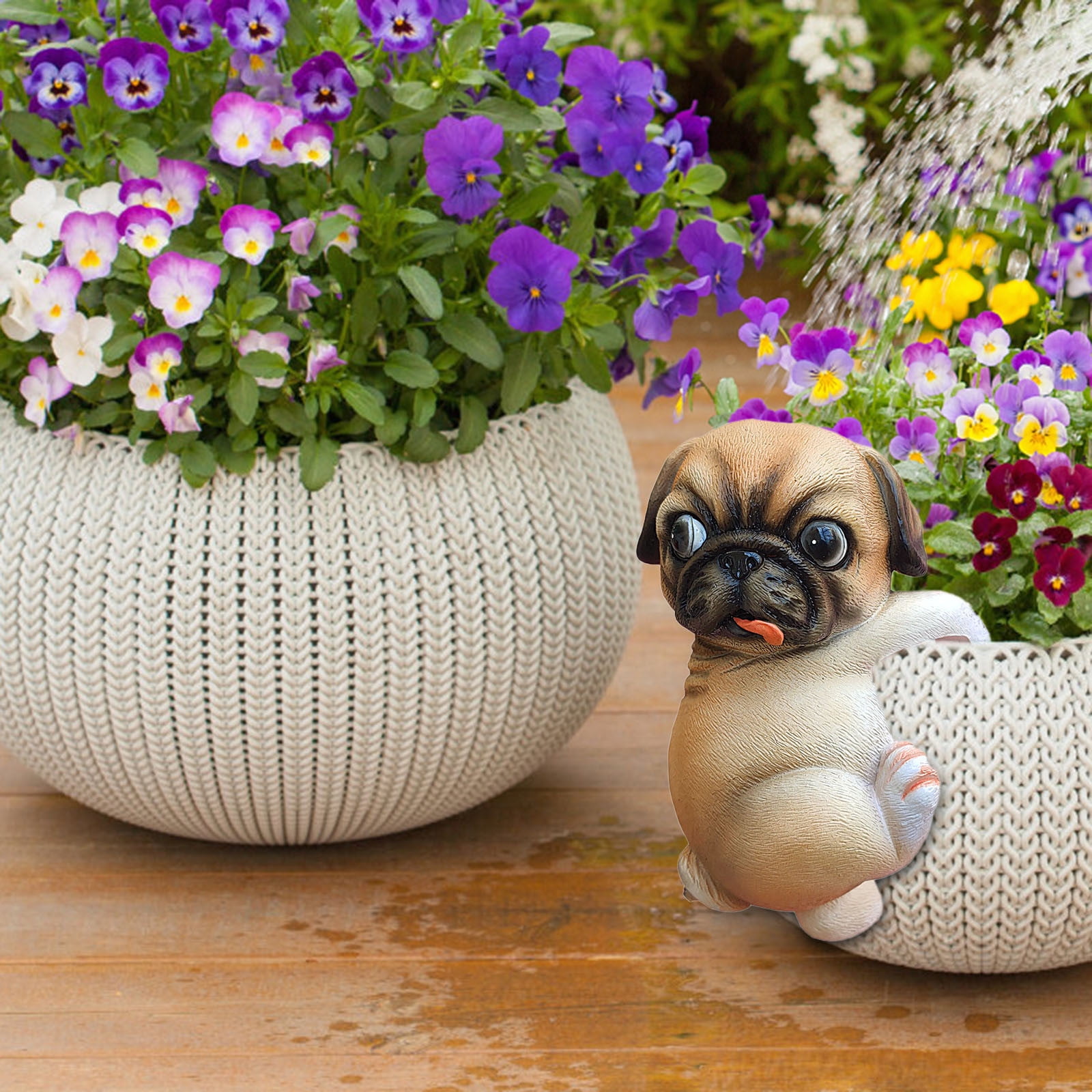 Cute Dog Figurines Hanging Flower Pot Hugger Resin Puppy Figure Vase ...