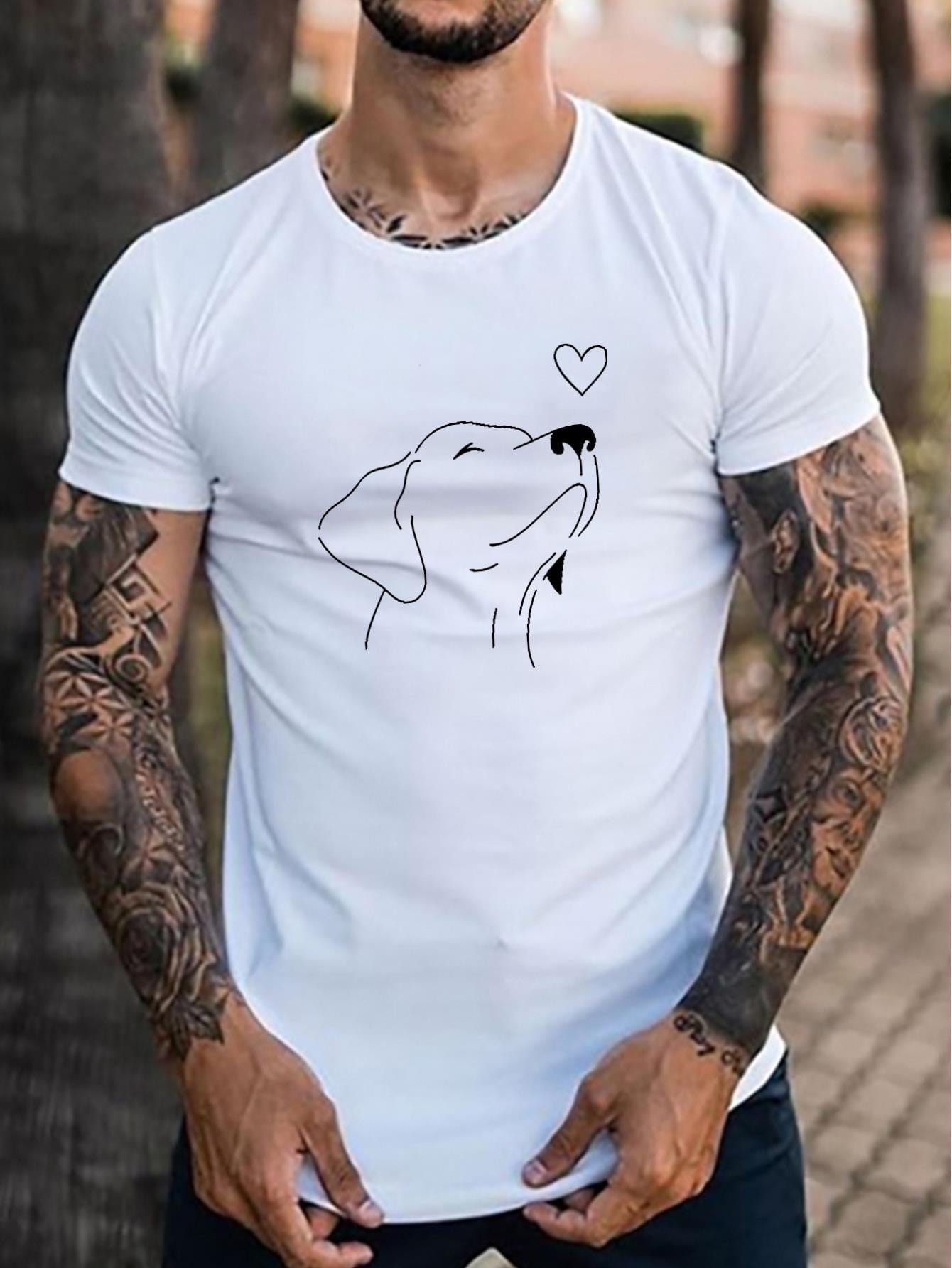 Cute Dog Graphic Print Men's Creative Top, Casual Short Sleeve Crew ...