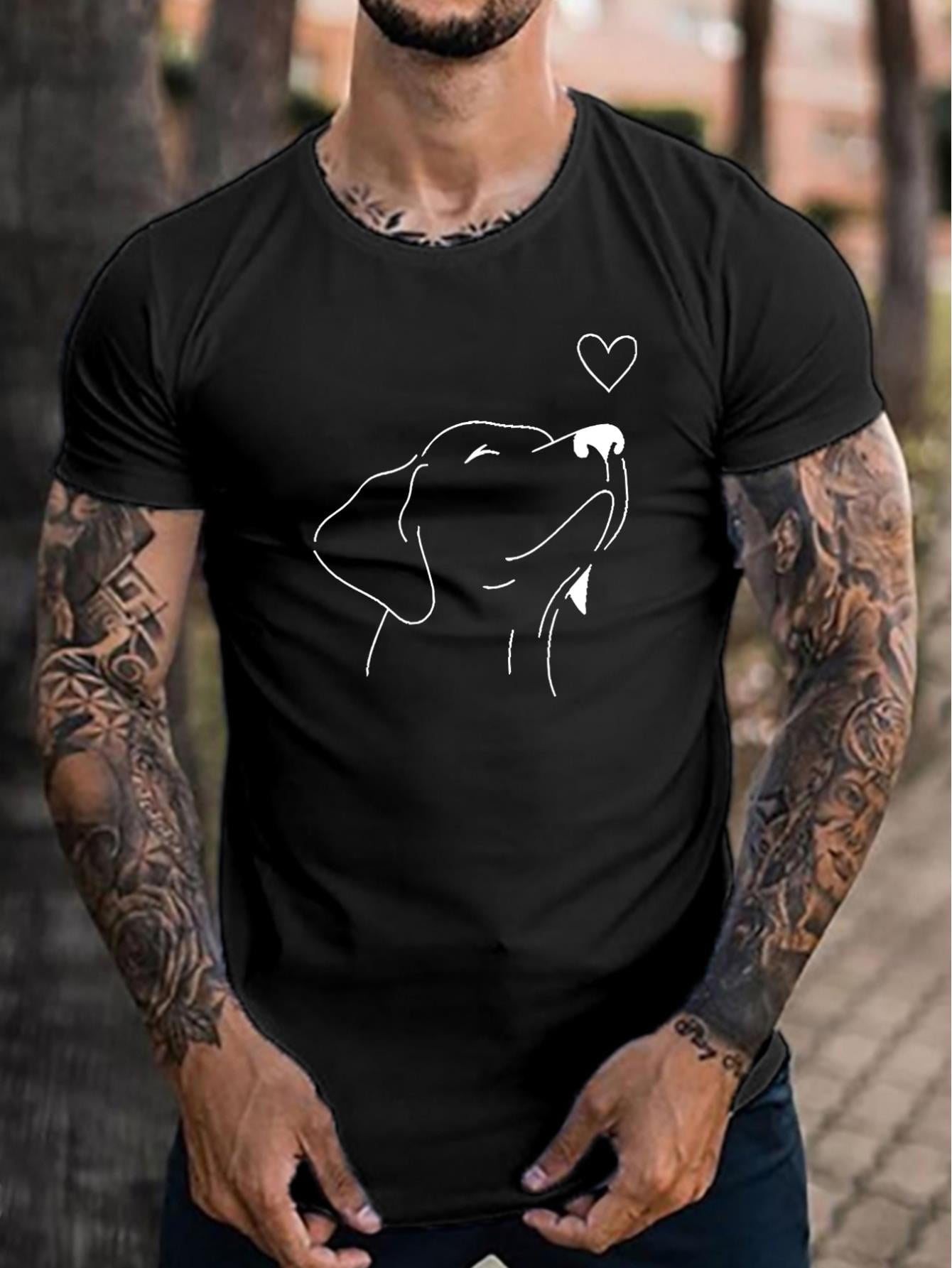 Cute Dog Graphic Print Men's Creative Top, Casual Short Sleeve Crew ...