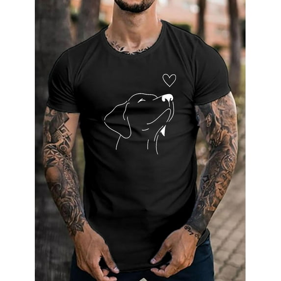Cute Dog Graphic Print Men's Creative Top, Casual Short Sleeve Crew ...