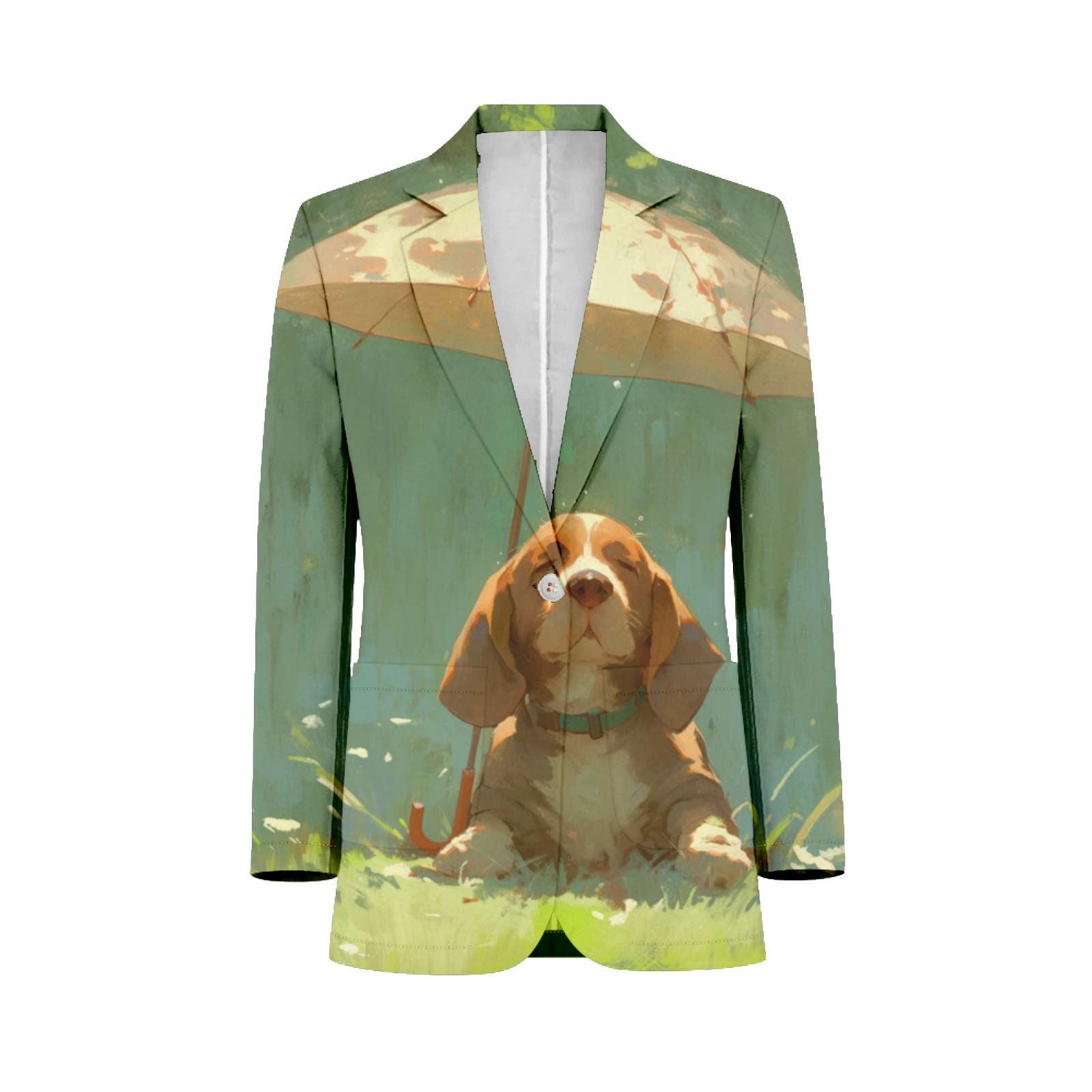 Cute Dog Hiding Under Umbrella Men Blazers Slim Clothing Summer Jacket ...
