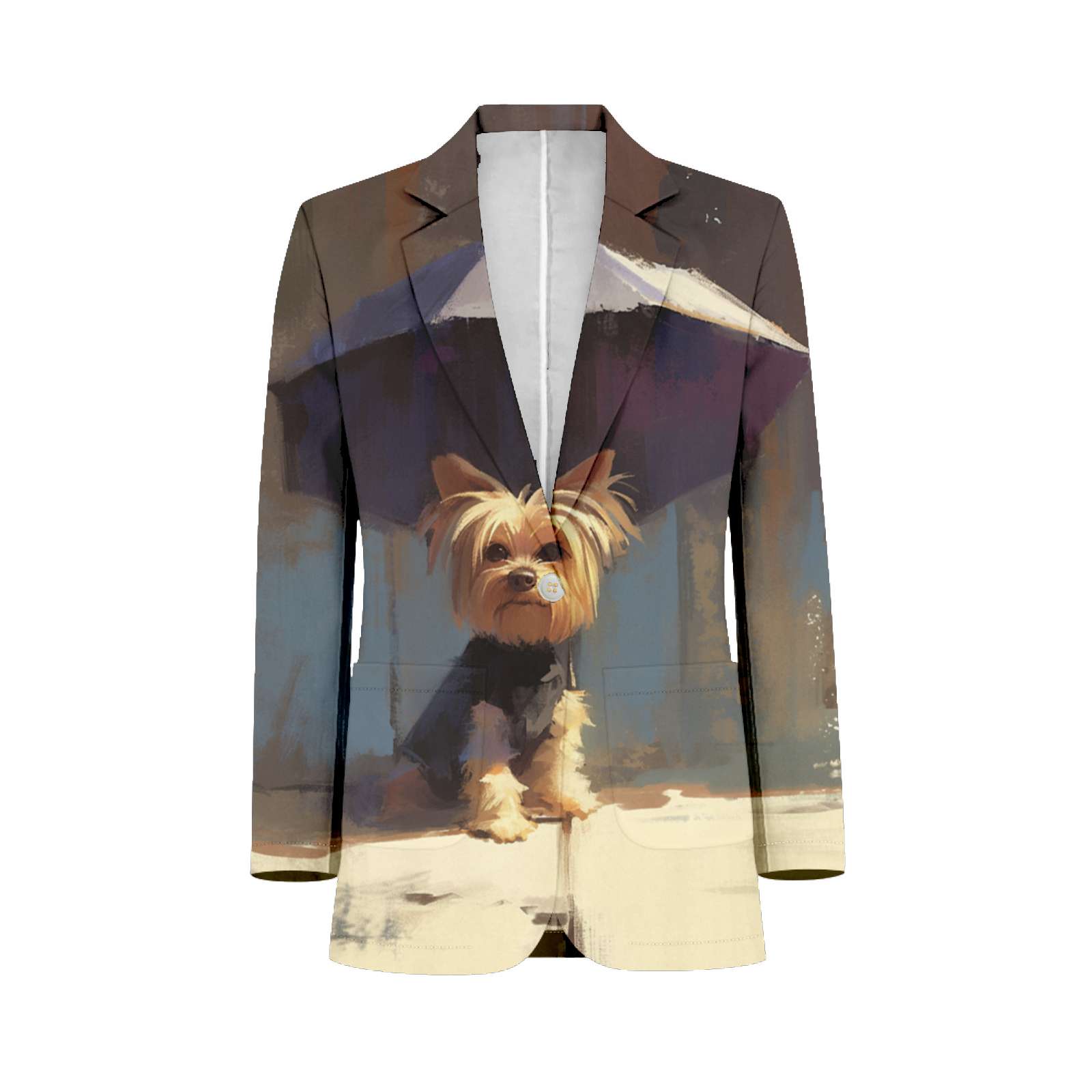 Cute Dog Hiding Under Umbrella Mens Suits Shawl Collar Slim Fit Suit ...