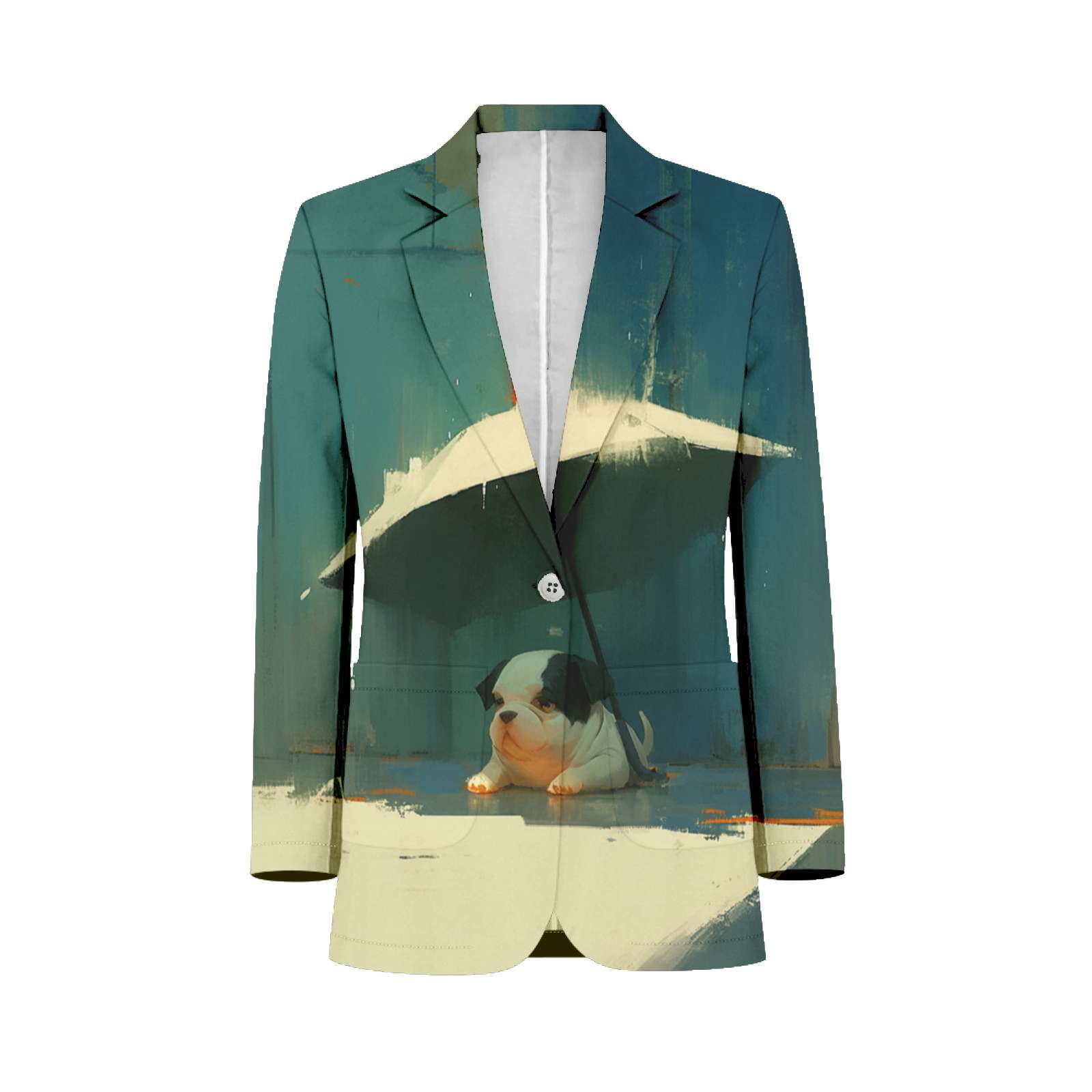 Cute Dog Hiding Under Umbrella Mens Suits Shawl Collar Slim Fit Suit ...