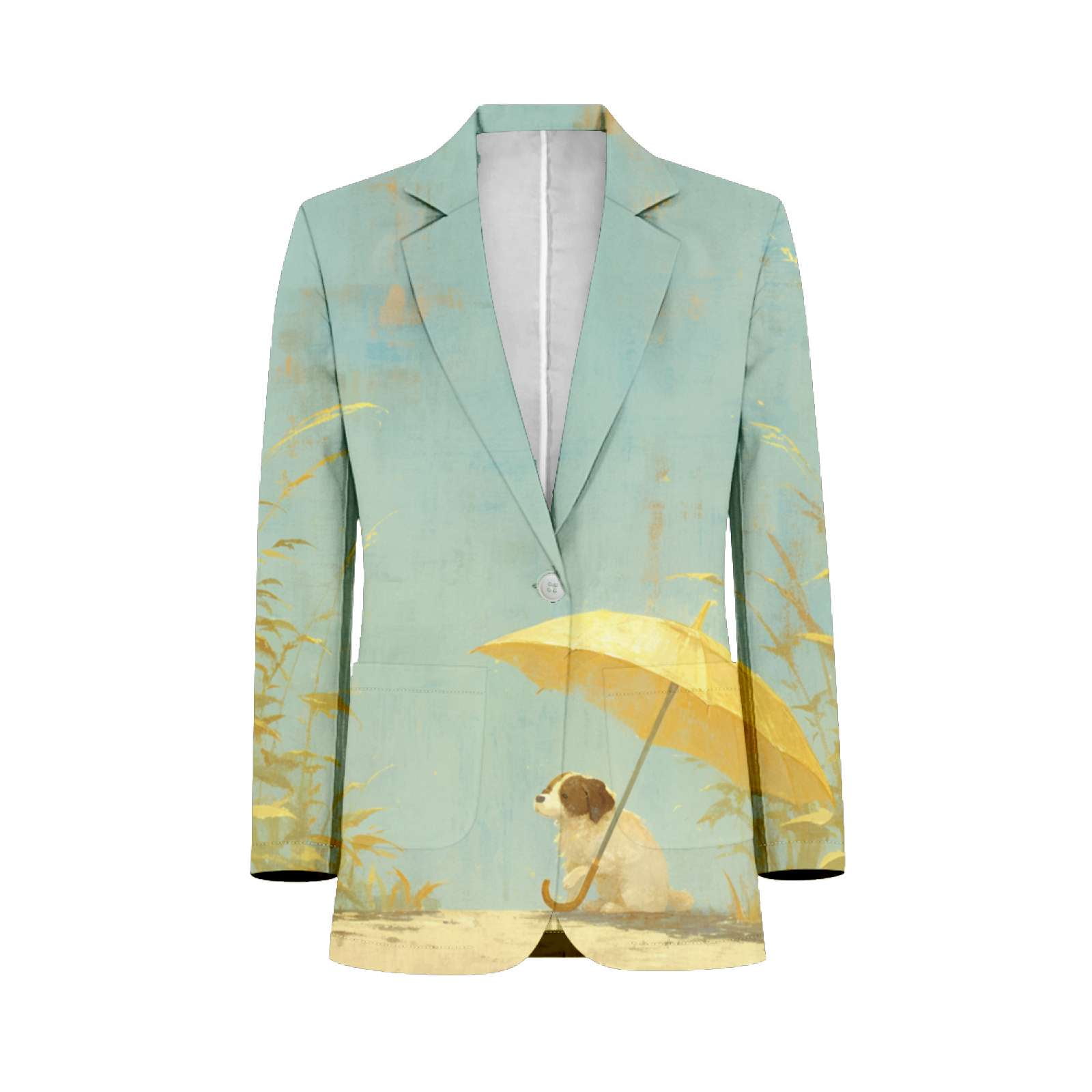 Cute Dog Hiding Under Umbrella Mens Suits Shawl Collar Slim Fit Suit ...