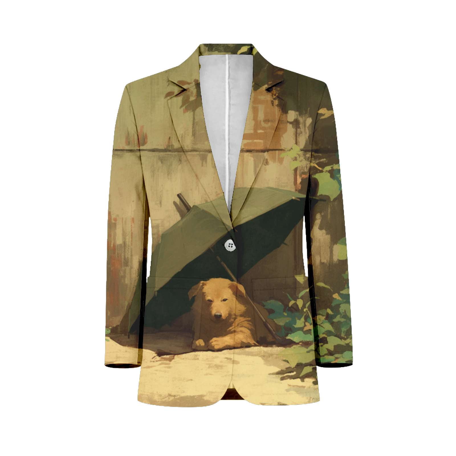 Cute Dog Hiding Under Umbrella Mens Suits Shawl Collar Slim Fit Suit ...
