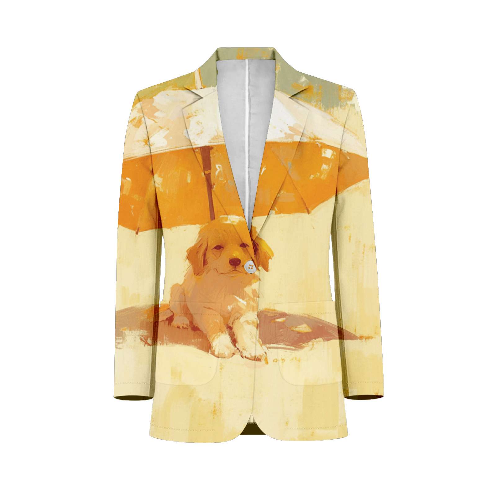 Cute Dog Hiding Under Umbrella Mens Suits Shawl Collar Slim Fit Suit ...