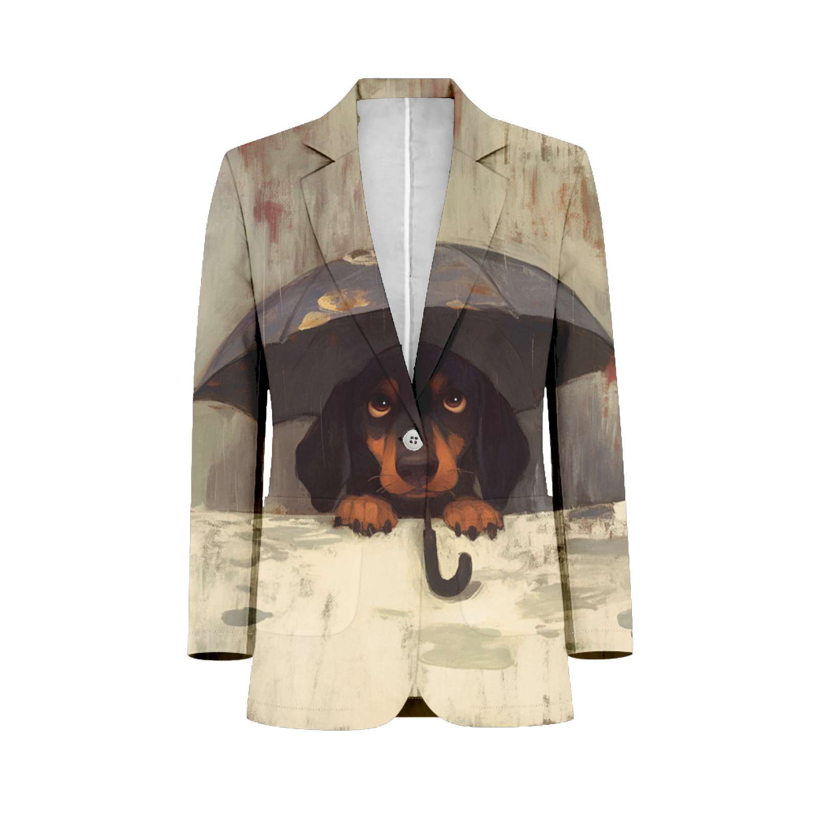 Cute Dog Hiding Under Umbrella Mens Suits Shawl Collar Slim Fit Suit ...