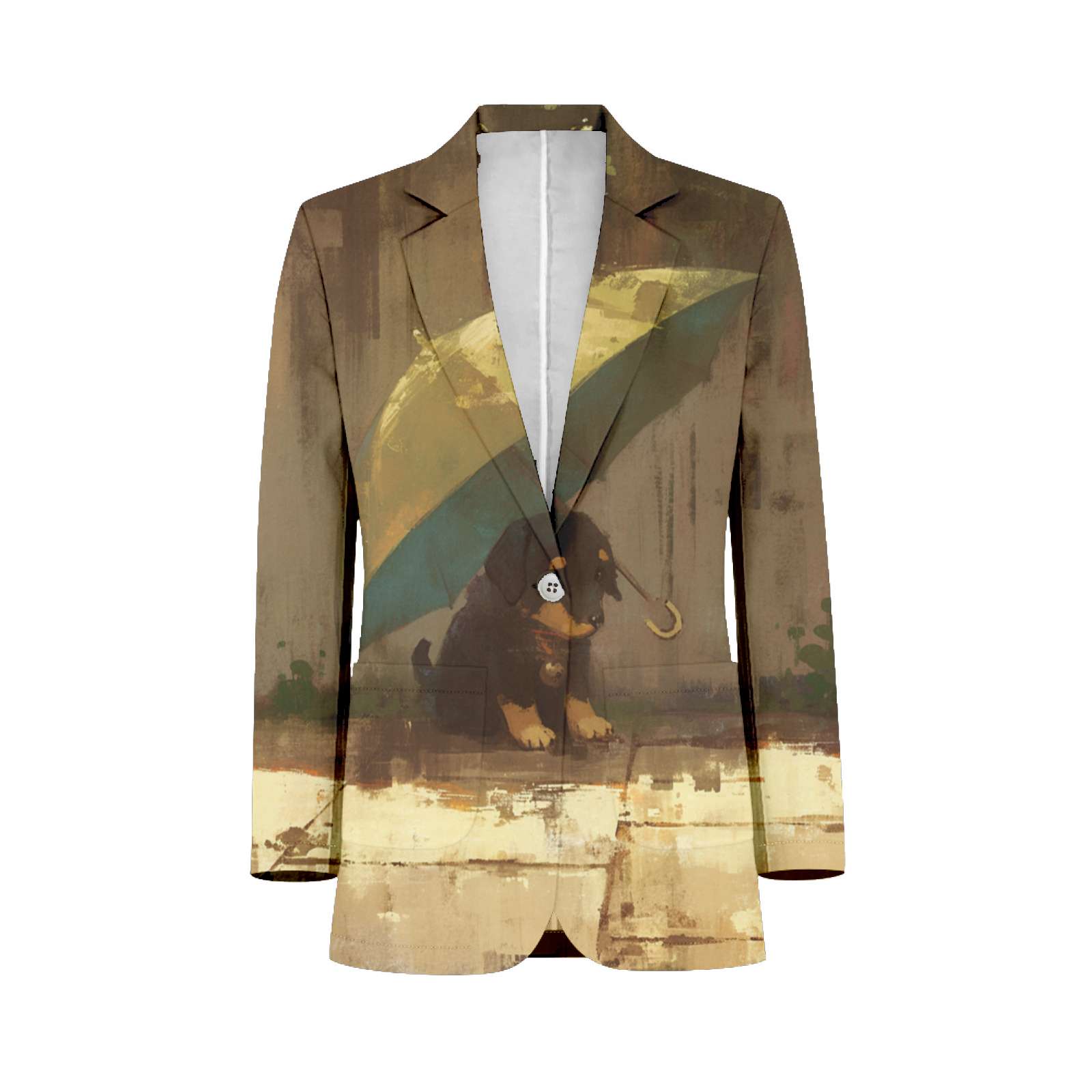 Cute Dog Hiding Under Umbrella Mens Suits Shawl Collar Slim Fit Suit ...