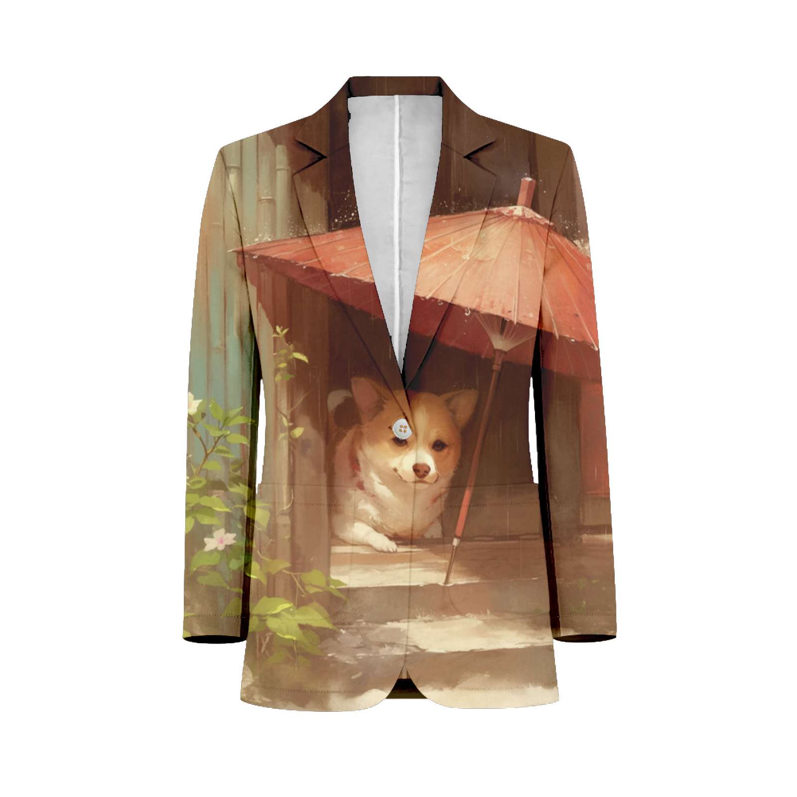 Cute Dog Hiding Under Umbrella Mens Suits Shawl Collar Slim Fit Suit ...