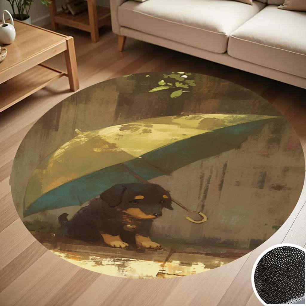 Cute Dog Hiding Under Umbrella Round Carpet Living Room Bedroom Home ...