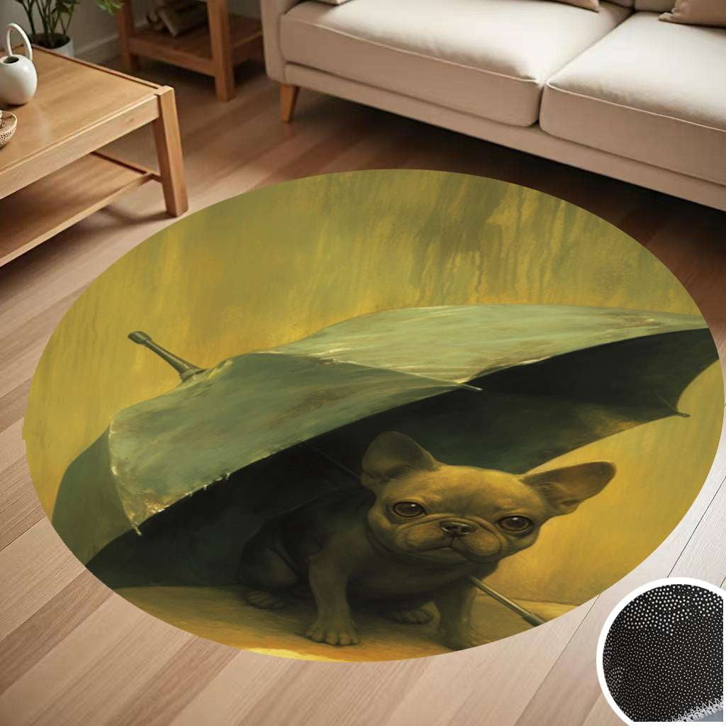 Cute Dog Hiding Under Umbrella Round Carpet Living Room Bedroom Home ...