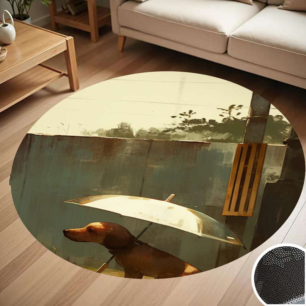 Cute Dog Hiding Under Umbrella Round Carpet Living Room Bedroom Home ...