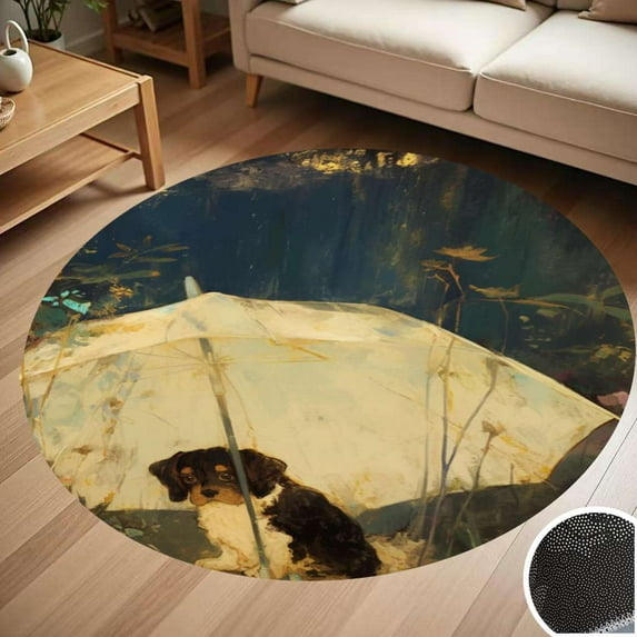 Cute Dog Hiding Under Umbrella Round Carpet Living Room Bedroom Home ...