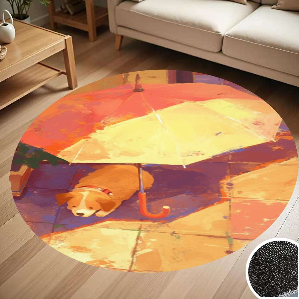 Cute Dog Hiding Under Umbrella Round Carpet Living Room Bedroom Home ...