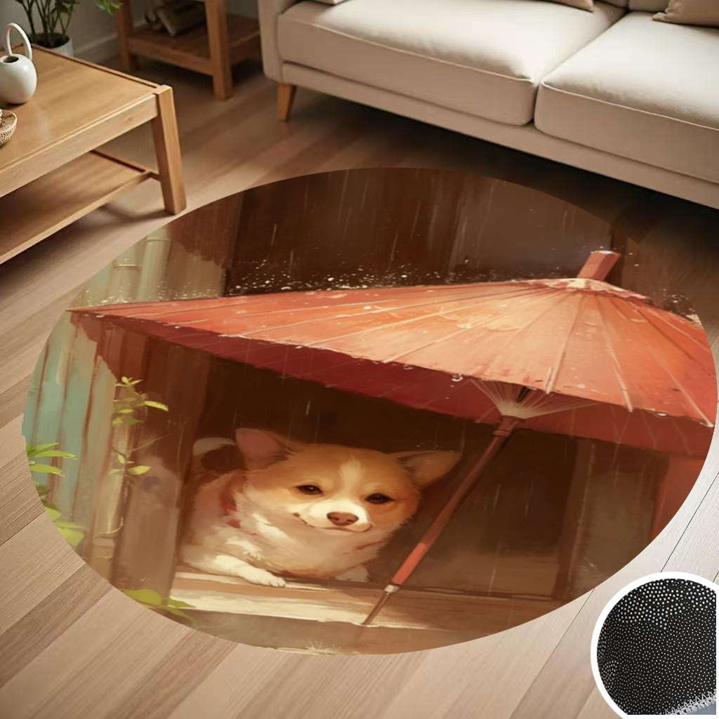 Cute Dog Hiding Under Umbrella Round Carpet Living Room Bedroom Home ...