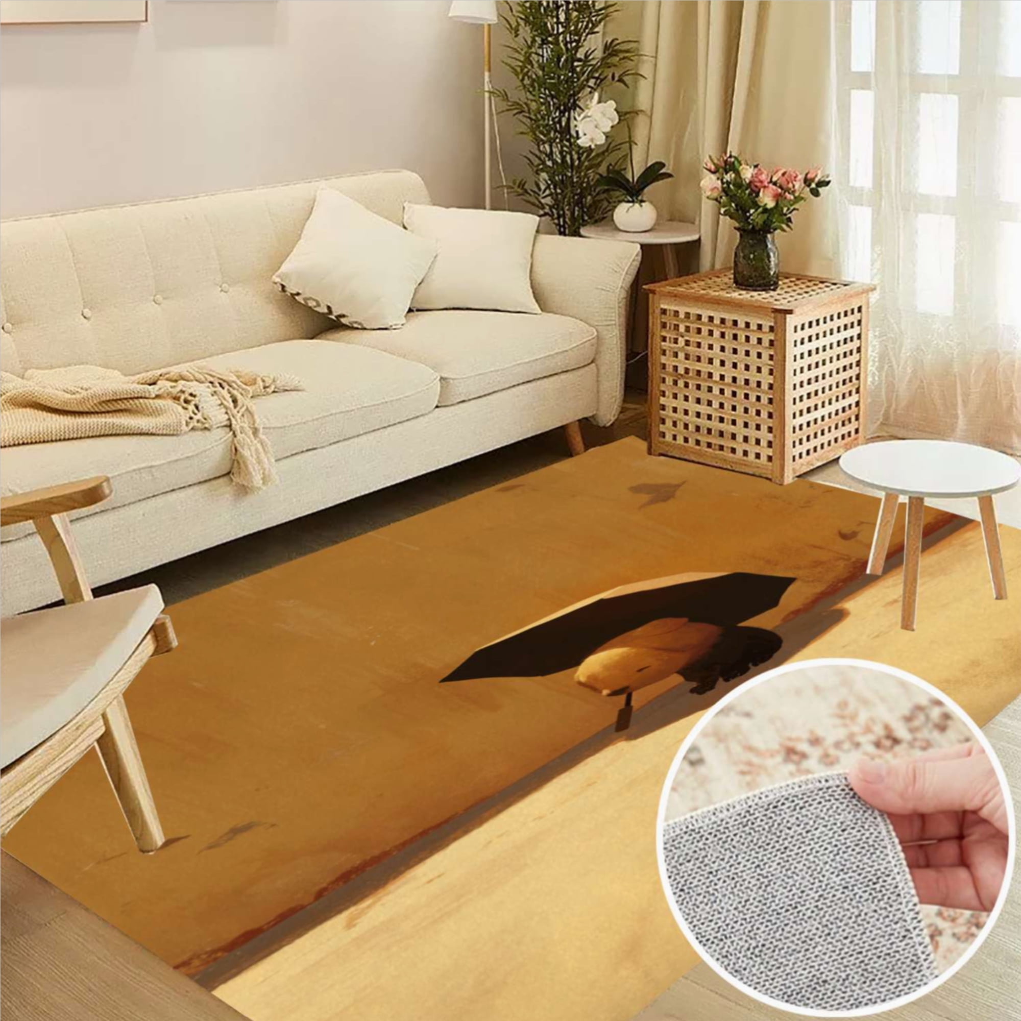 Cute Dog Hiding Under Umbrella Soft Large Area Rugs Washable Rug With ...