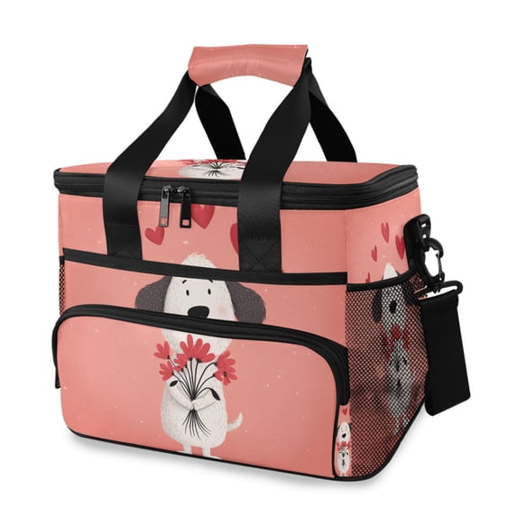 Cute Dog Holding Flowers Valentine Portable Cooler Lunch Box Reusable ...