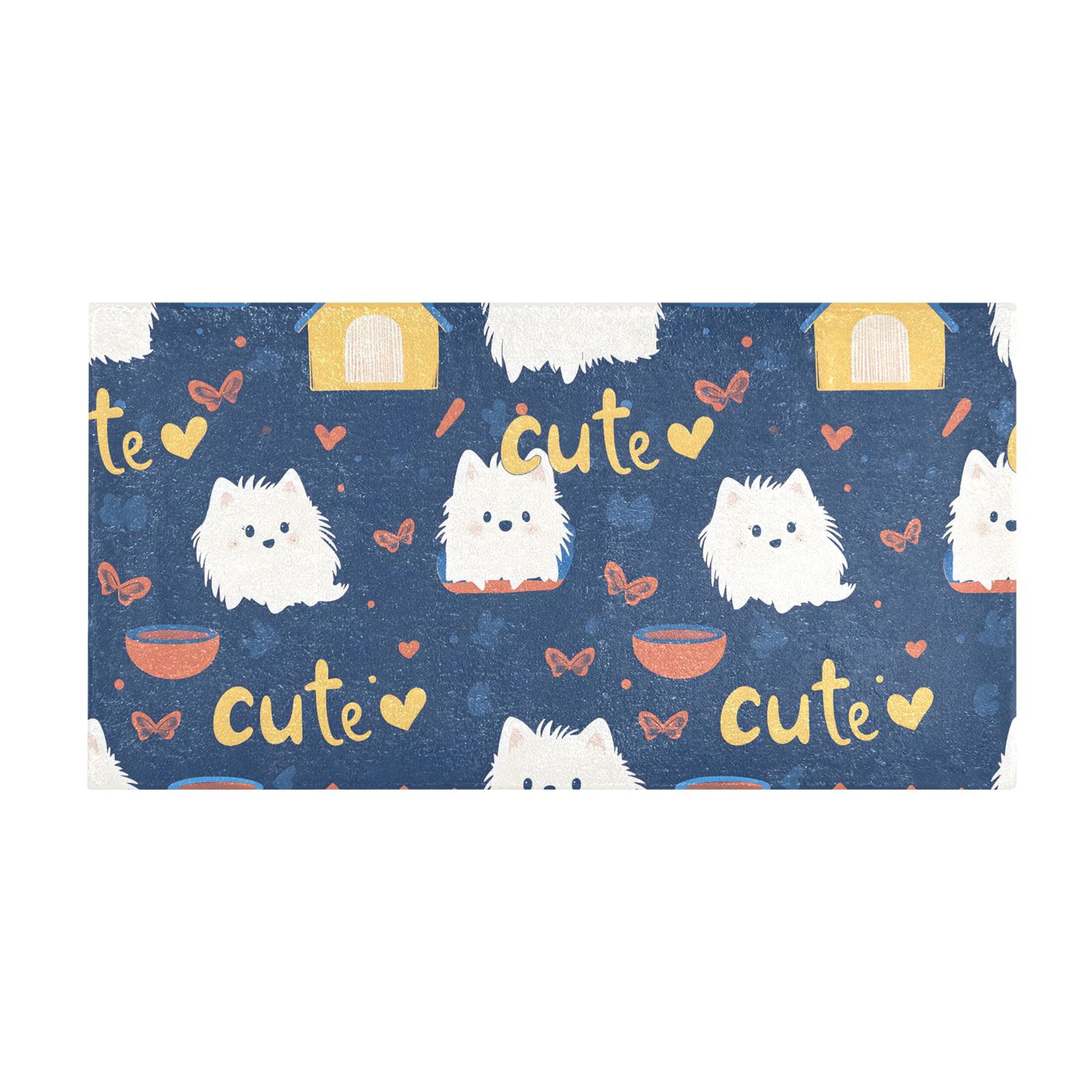 Cute Dog House Bowl Pattern Bath Mat 39x20 Inch Soft Absorbent Non-Slip ...