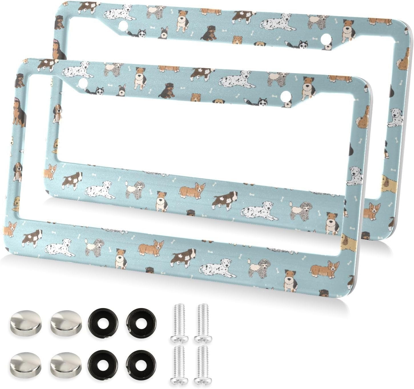 Cute Dog License Plate Frame - 2 Pack Universal Stainless Steel License ...