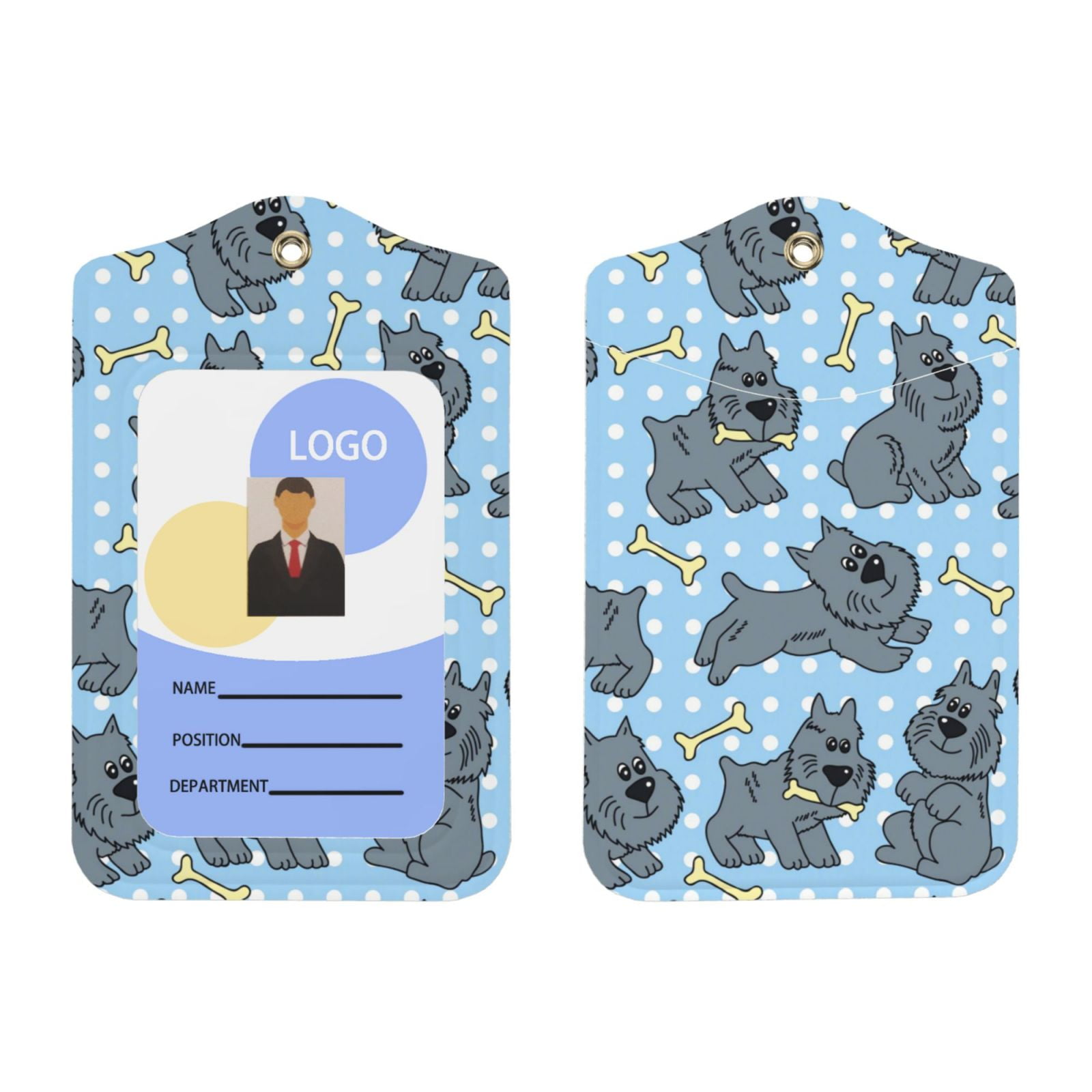 Cute Dog Of Schnauzer Animal Pattern Id Card Badge Leather Holder Case ...