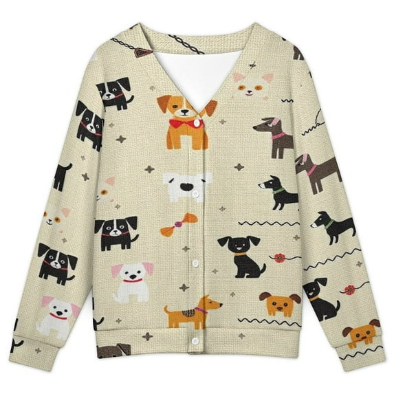Cute Dog Pattern Fabric Sweater Women V-neck Single-Breasted Letters ...