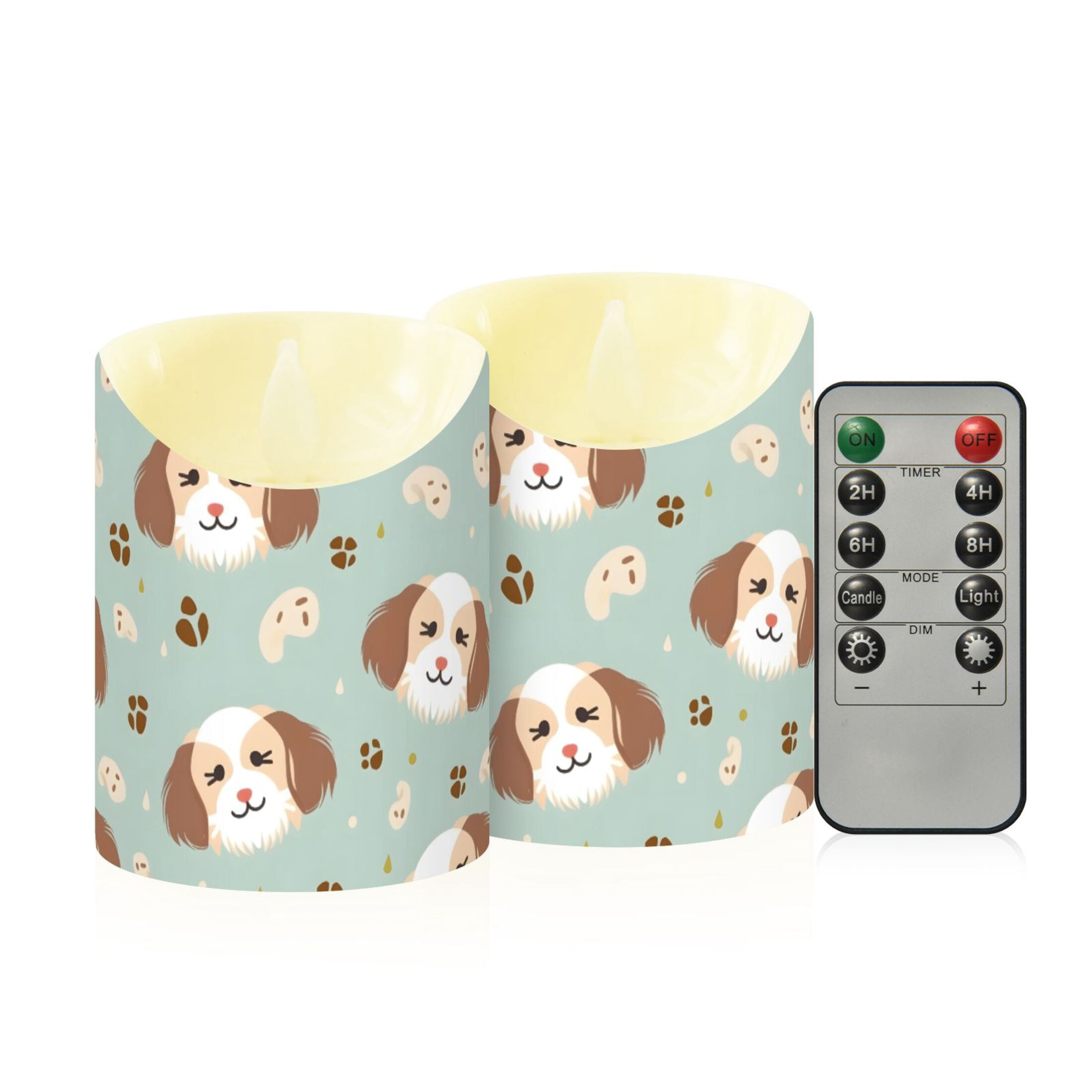 Cute Dog Pattern Flameless Candles 2 PCS with Remote Realistic Moving ...