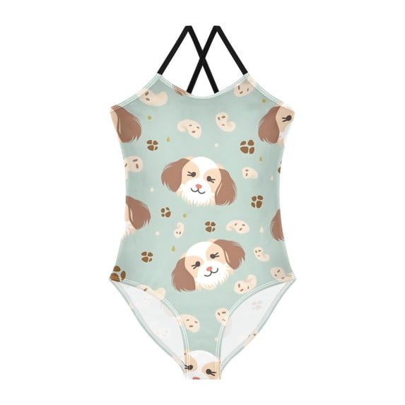 Cute Dog Pattern Girls' One-Piece Swimwear 3T-10T Soft Stretchy for ...