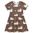Cute Dog Pattern Girls Short Sleeve Dress A Line Sun Protection ...