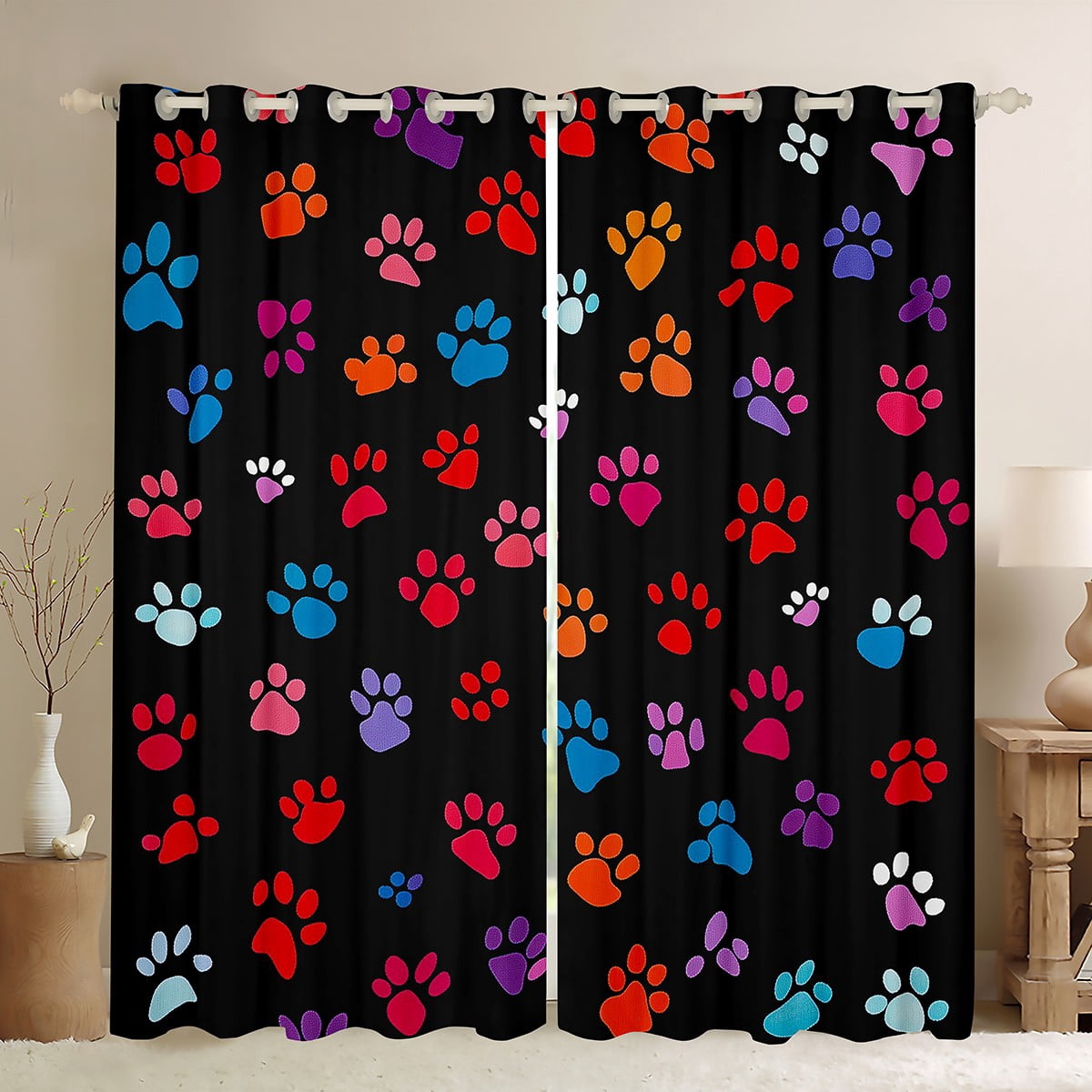 Cute Dog Paw Curtains & Drapes Dog Footprints (38Wx54L) Window Curtains ...