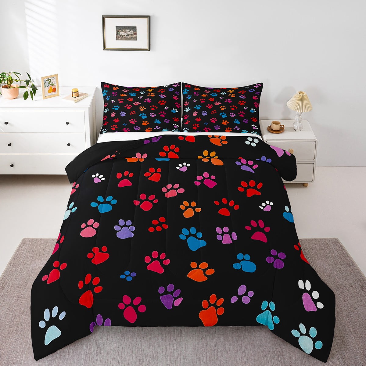 Cute Dog Paw Down Comforter Dog Footprints Bedding Set Room Decor ...