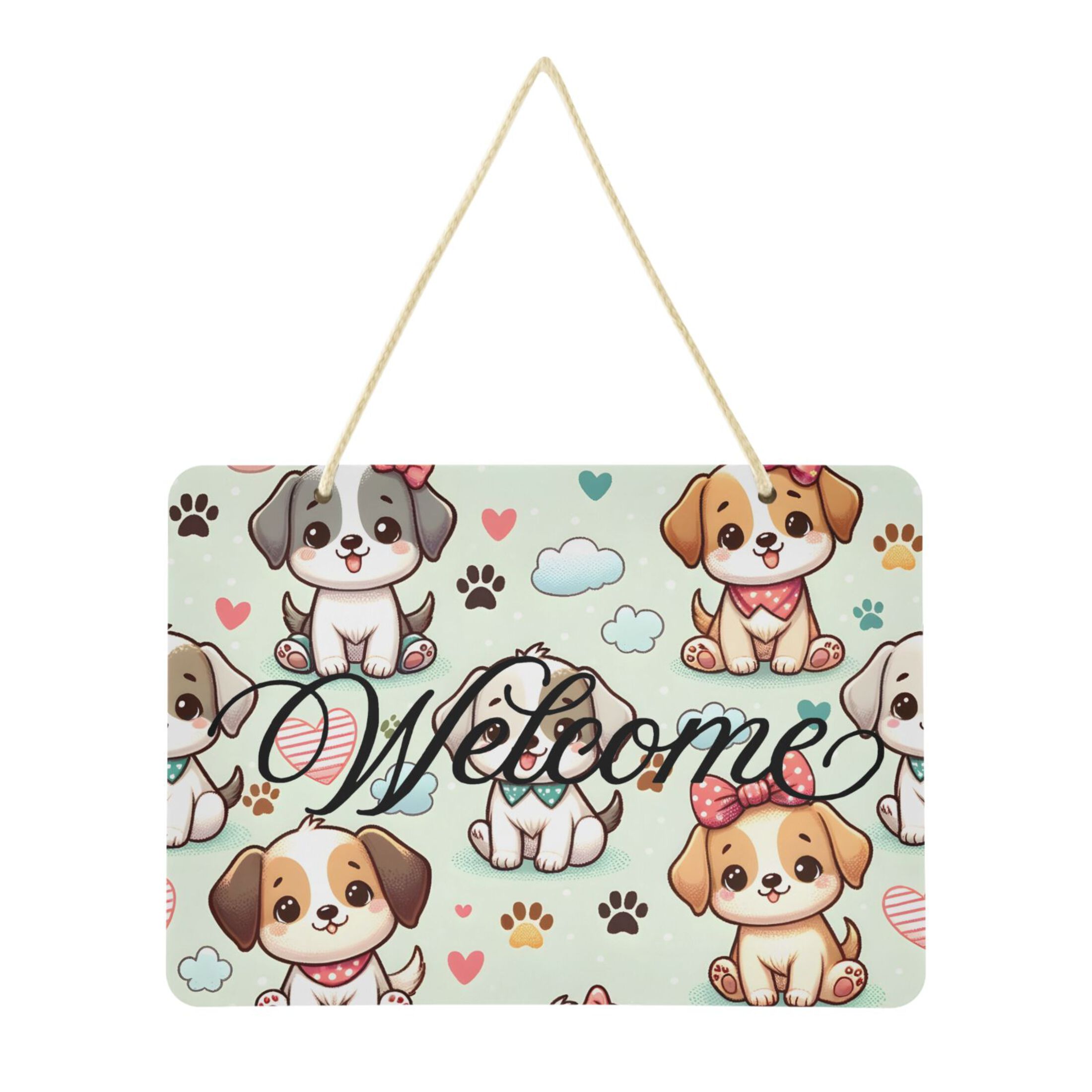 Cute Dog Paw Heart Cloud Welcome Sign Front Door PVC 14x10 inch Hanger ...