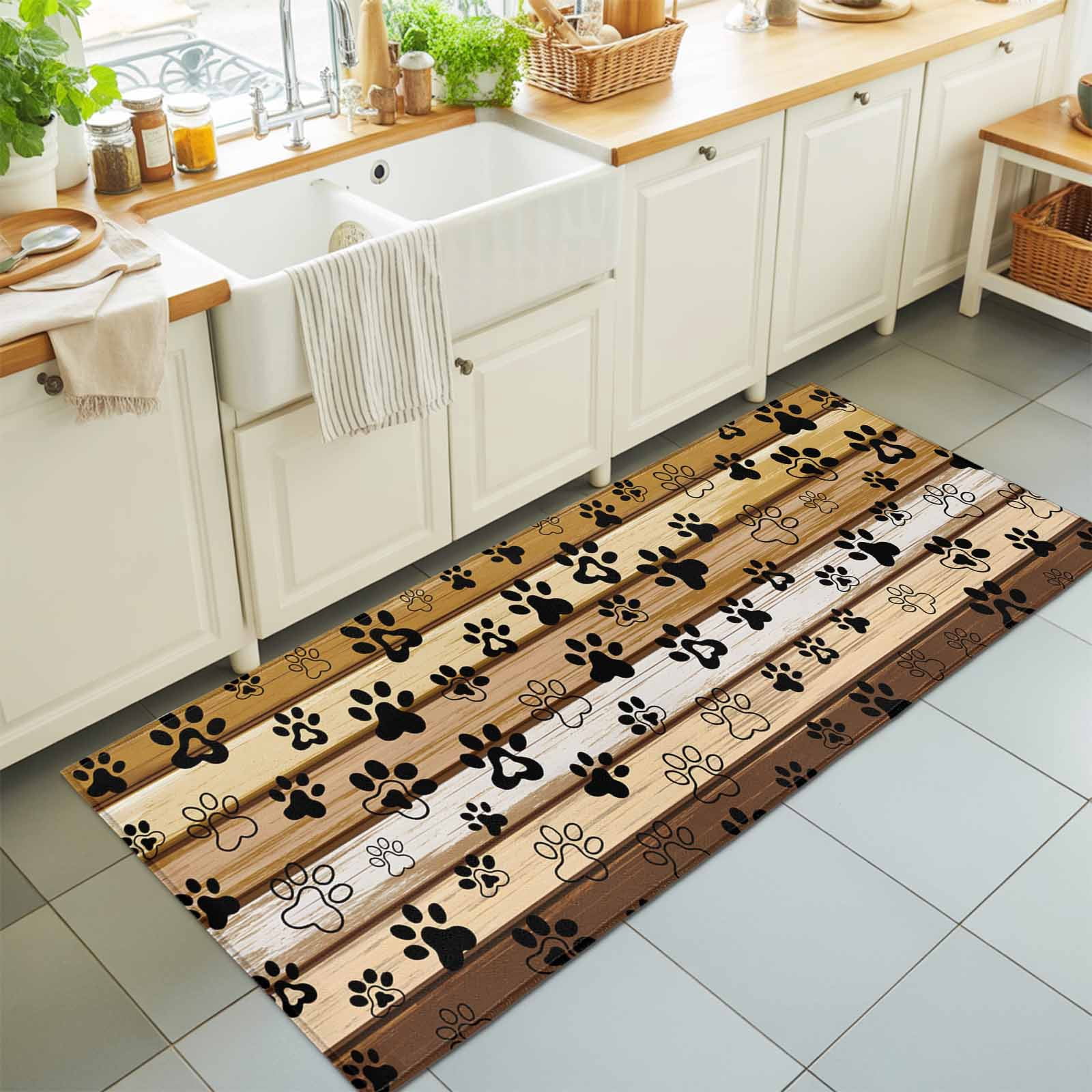 Cute Dog Paw Print Farm Wood Board Rectangle Area Rug 2x6ft,Living Room ...
