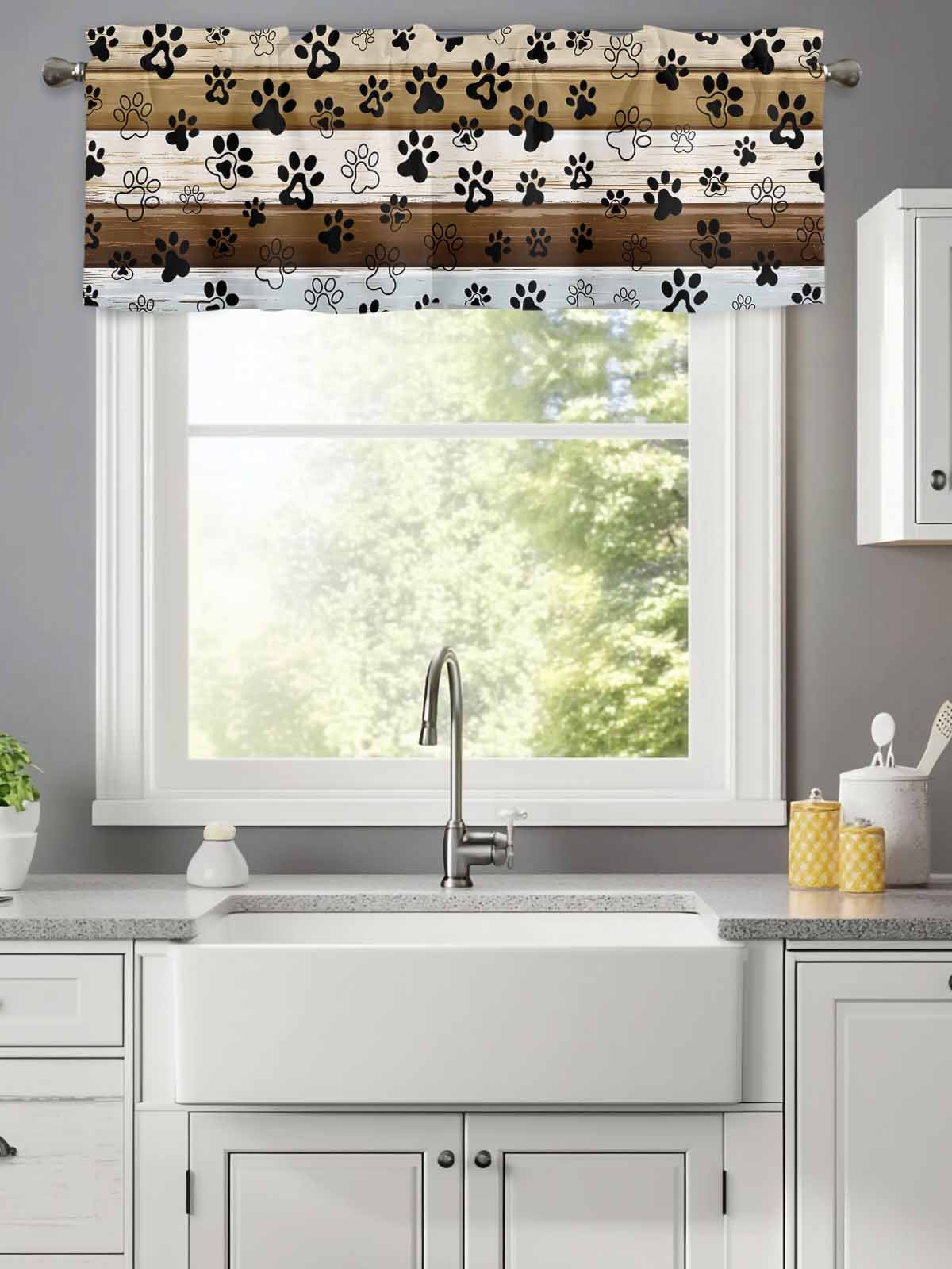 Cute Dog Paw Print Farm Wood Board Valances for Windows,Kitchen Valance ...