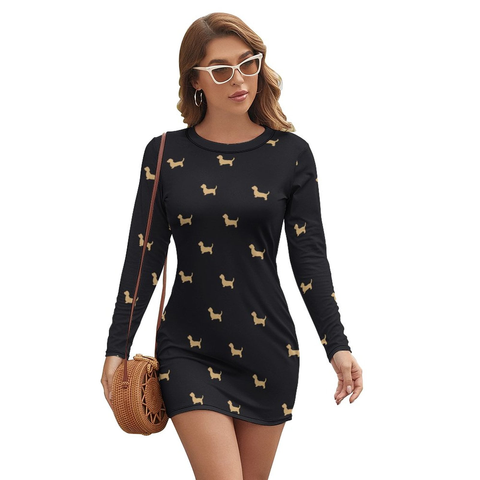Cute Dog Print Bodycon Dress Womens Standard Poodle Night Club Dresses ...