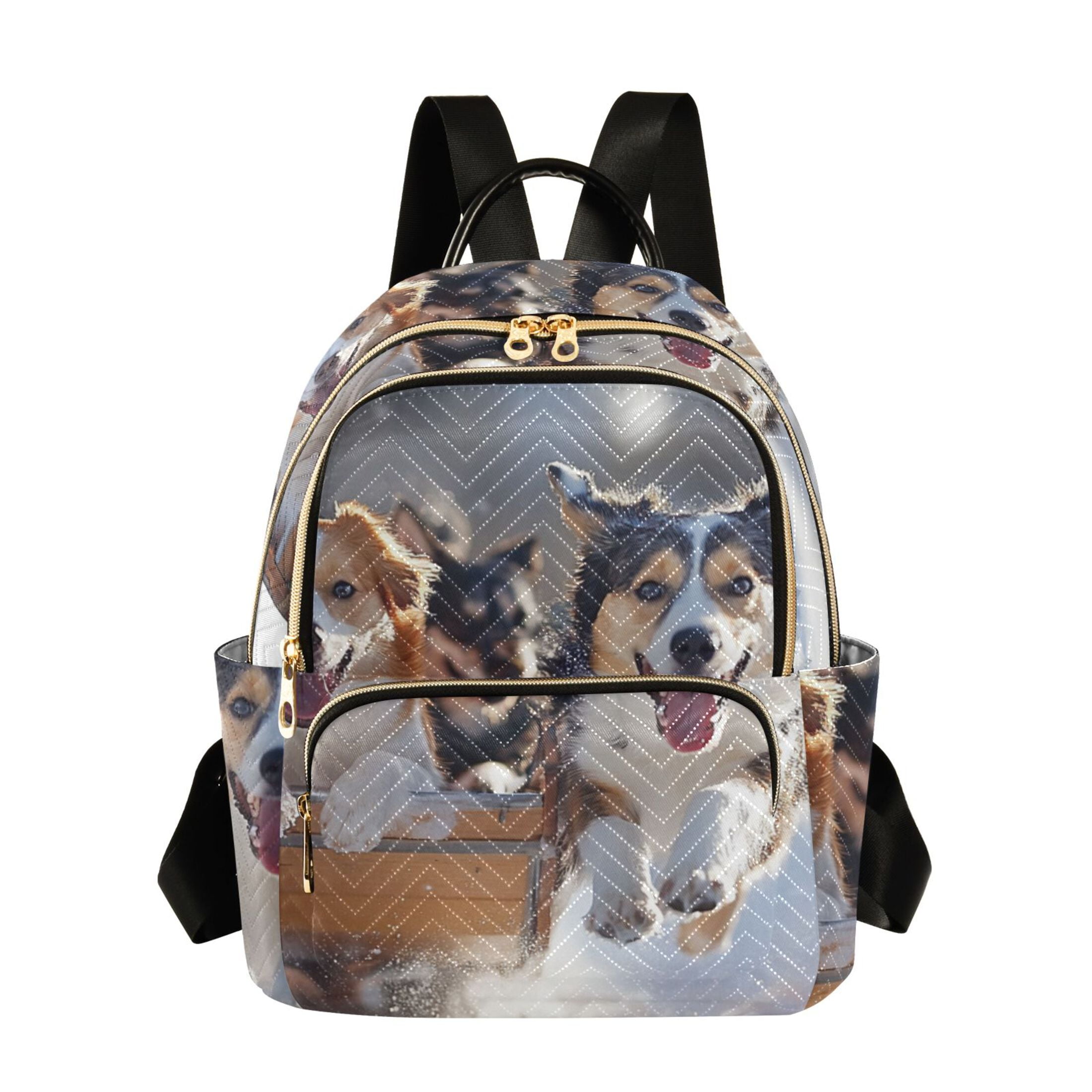 Cute Dog Pull Sled Winter Quilted Backpack Fashion Daypack Commuter Bag ...